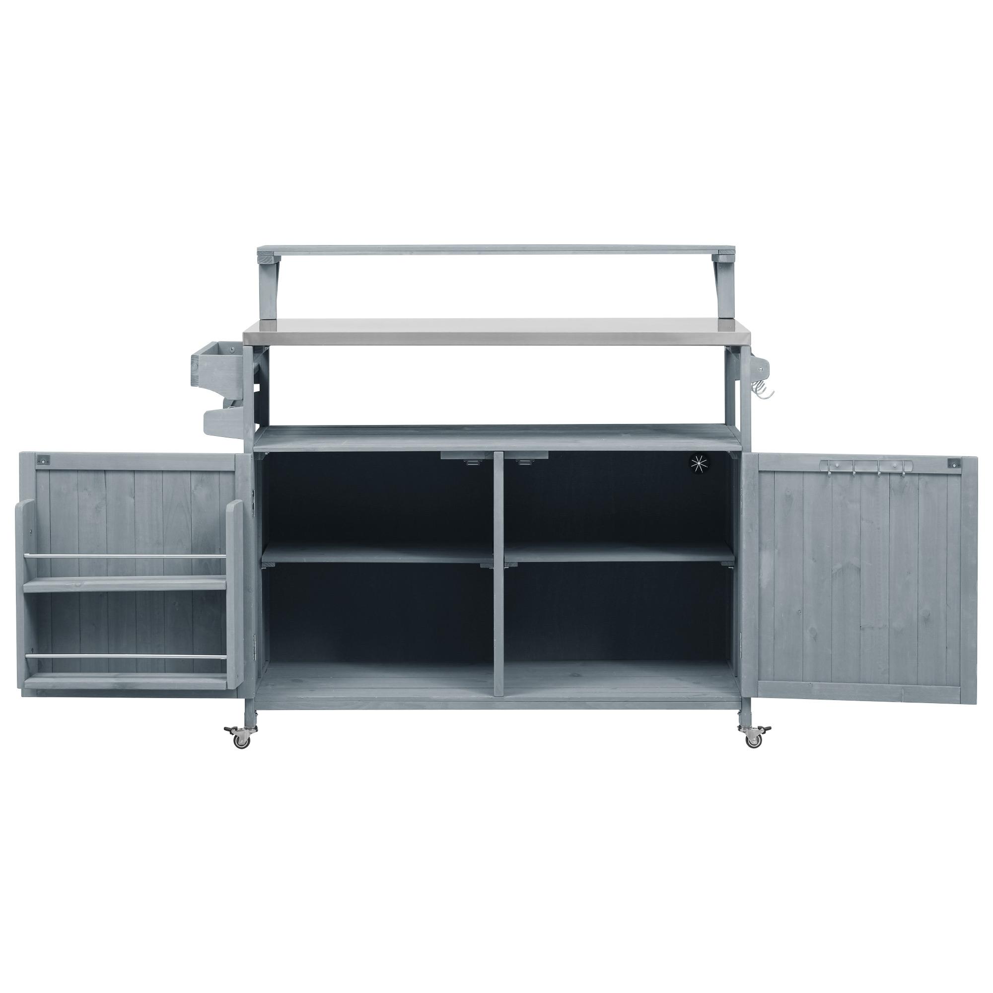Outdoor Kitchen Island with Raised Shelf, Grey+Blue | Aosom.com