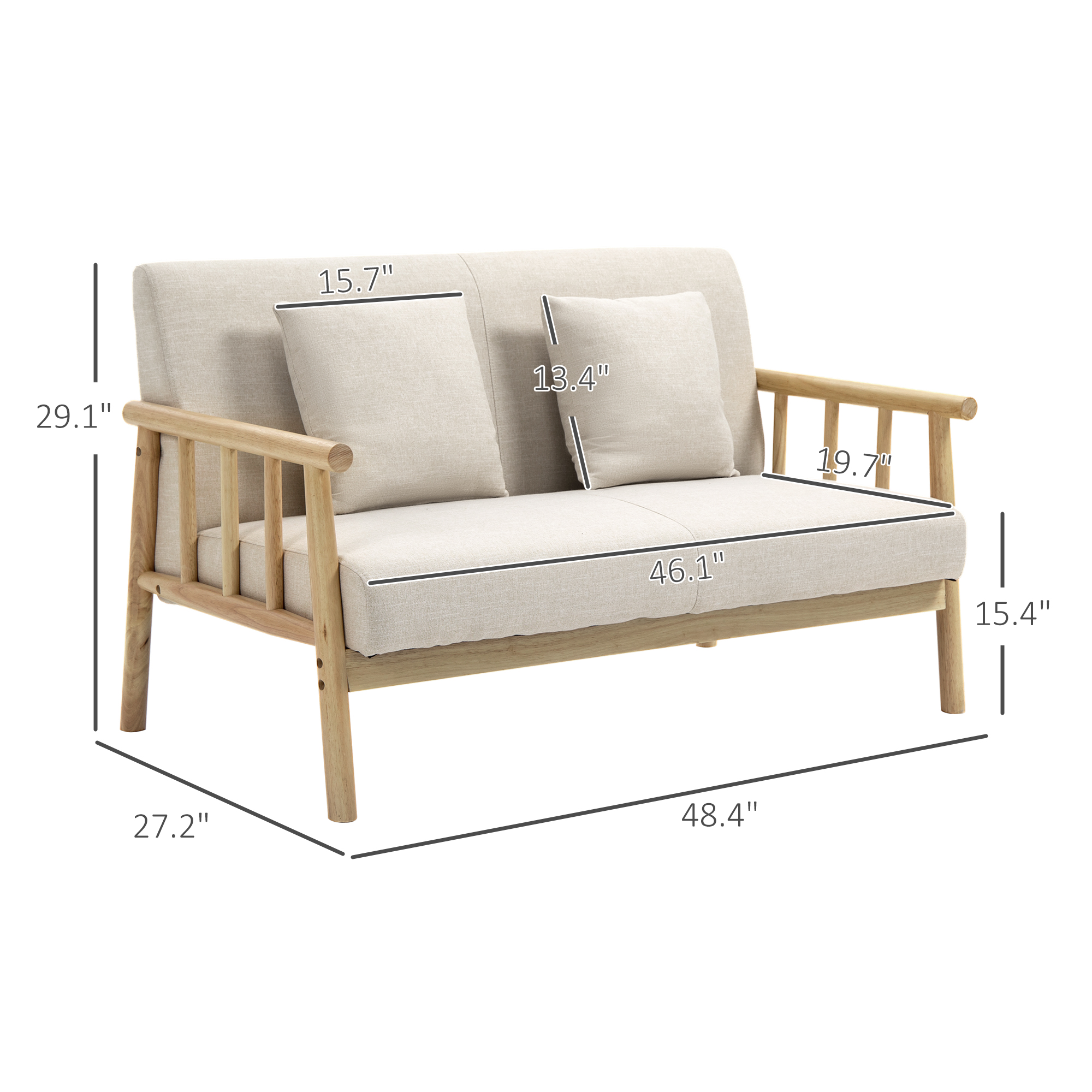 HOMCOM Upholstered Loveseat Sofa for Bedroom, Beige | Aosom.com