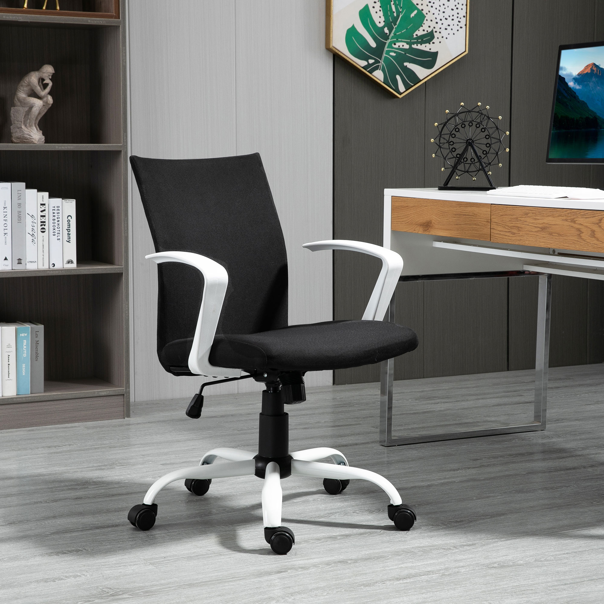 Vinsetto Linen Mid Back Office Chair With Tilt Function, Swivel ...