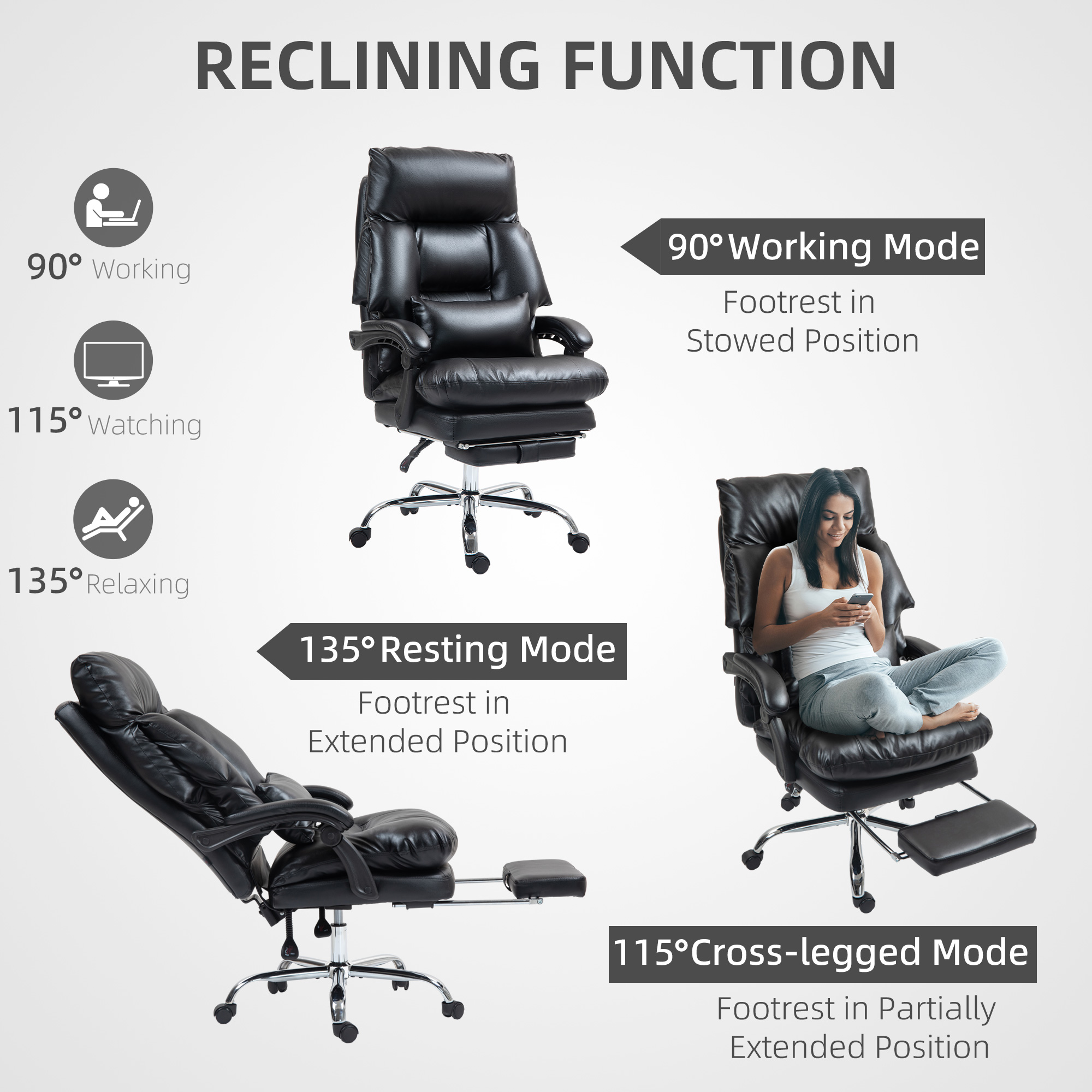 HOMCOM Overstuffed Office Chair, High Back Desk Chair with Foot Rest ...