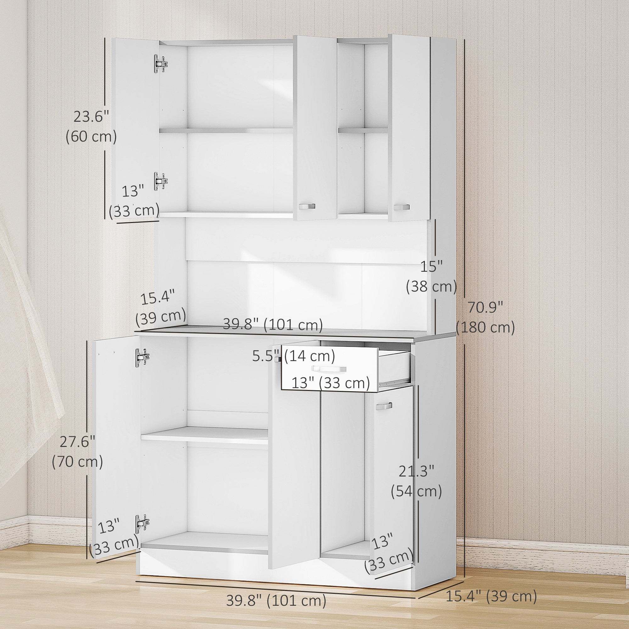 HOMCOM 71" Modern Buffet with Hutch, Standing Kitchen Hutch with ...