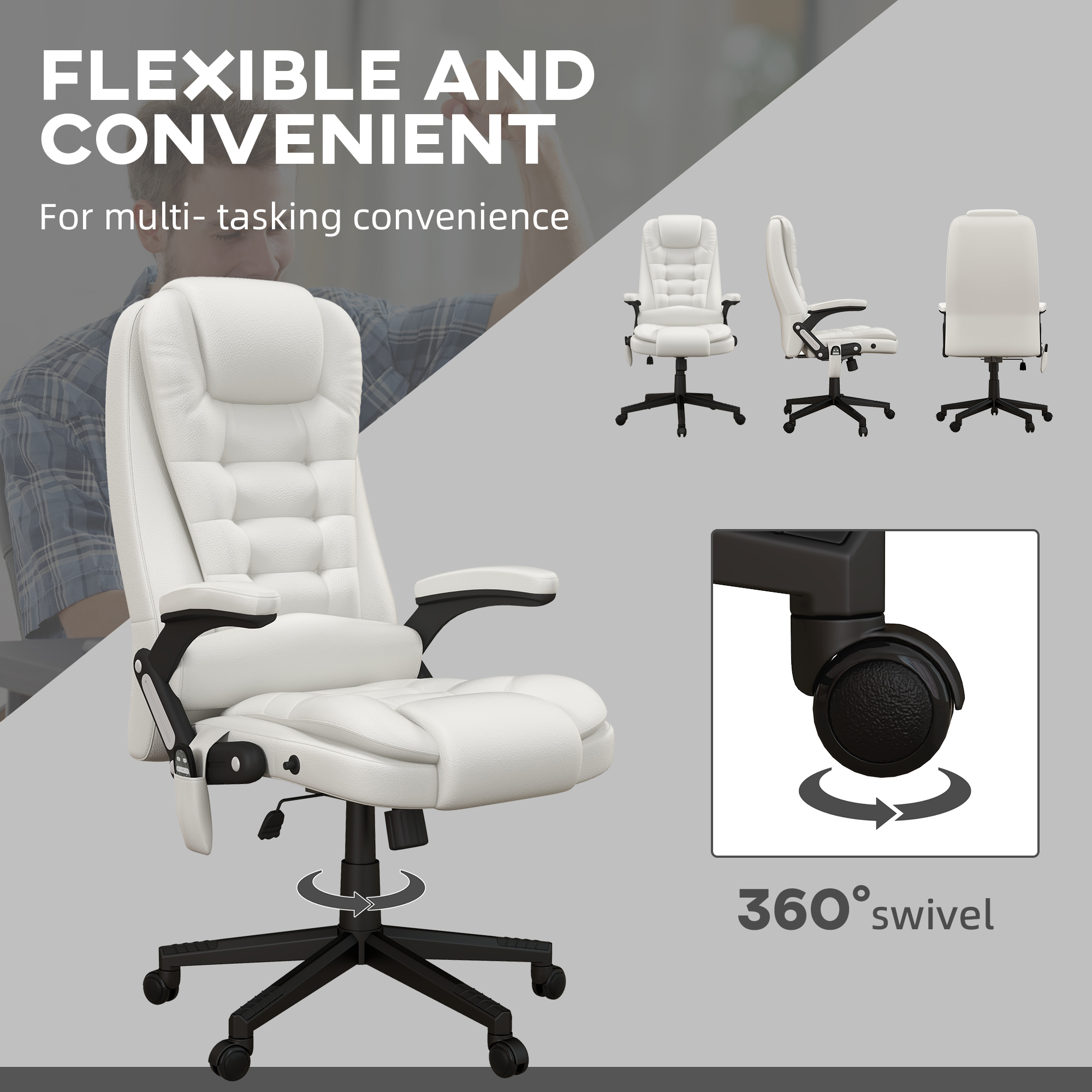 HOMCOM Massage Office Chair, Heated Reclining Computer Chair with 6 ...
