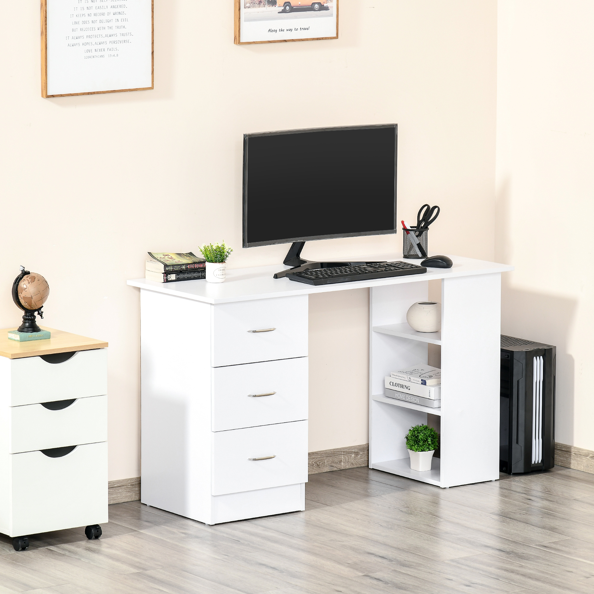 HOMCOM 47" Modern Home Office Computer Desk Bookcase Combo Writing ...