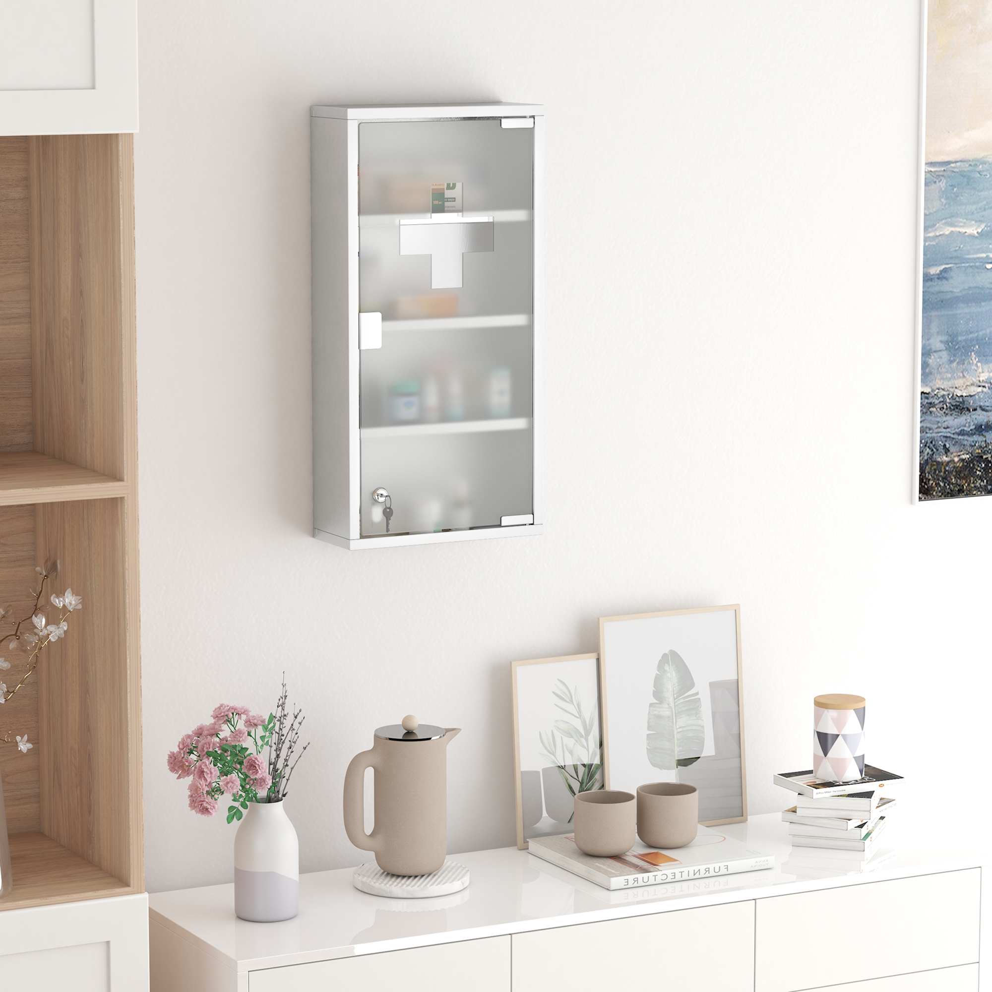 HOMCOM 12" x 24" Lockable Medicine Cabinet, 4 Tier Stainless Steel ...