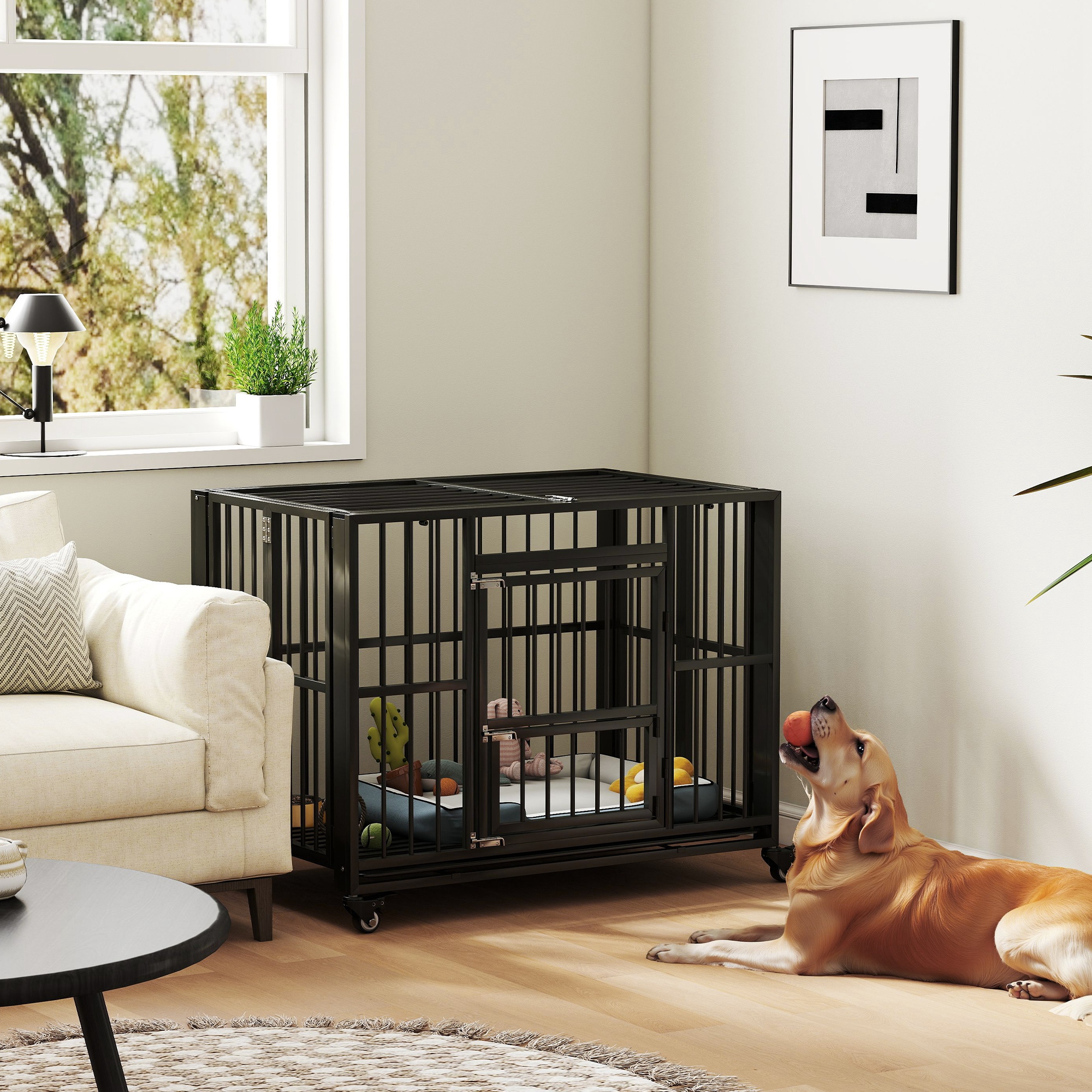 PawHut 43" Heavy Duty Dog Crate, Strong Steel Foldable Large Dog Crate ...
