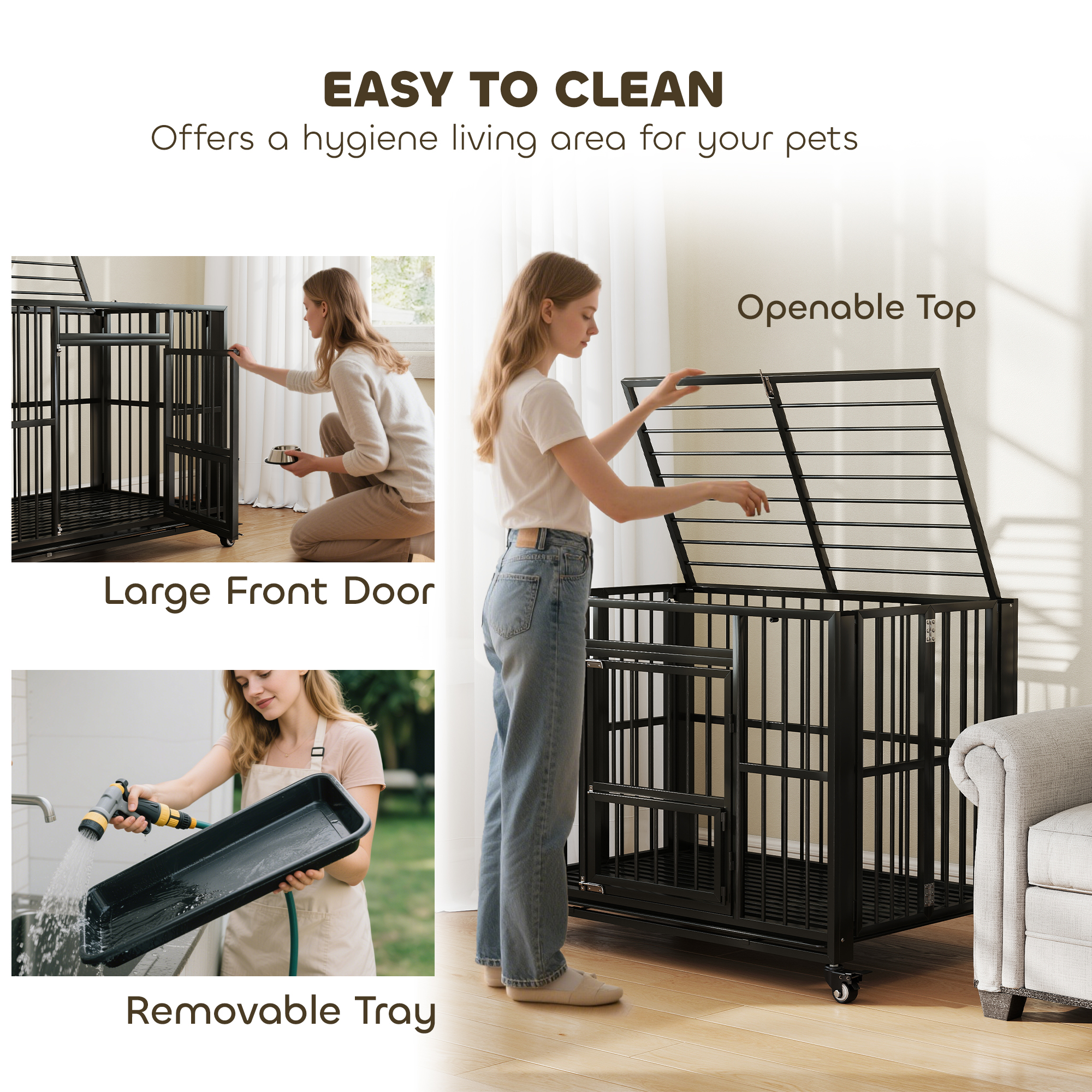 PawHut 43" Heavy Duty Dog Crate, Strong Steel Foldable Large Dog Crate ...