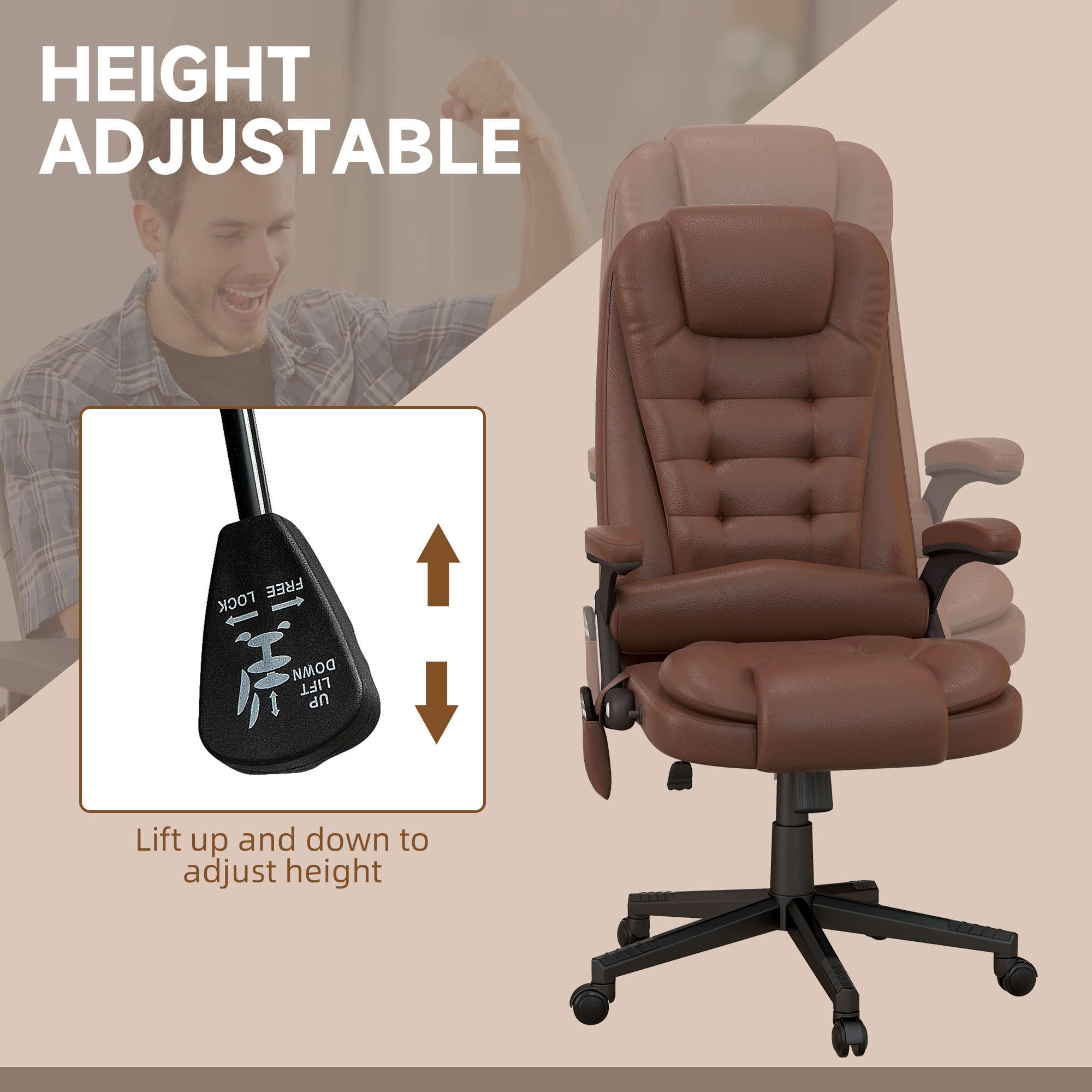 HOMCOM Massage Office Chair, Heated Reclining Computer Chair with 6 ...