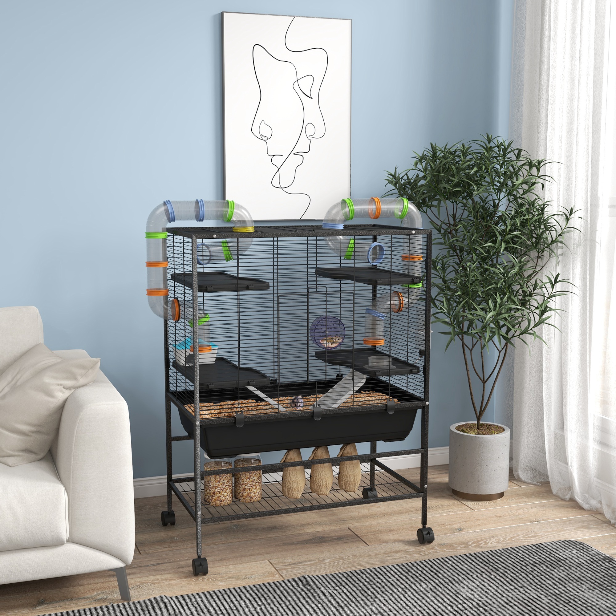 PawHut Small Animal Cage for Syrian Hamster, Dwarf Hamster Gerbil Cage ...