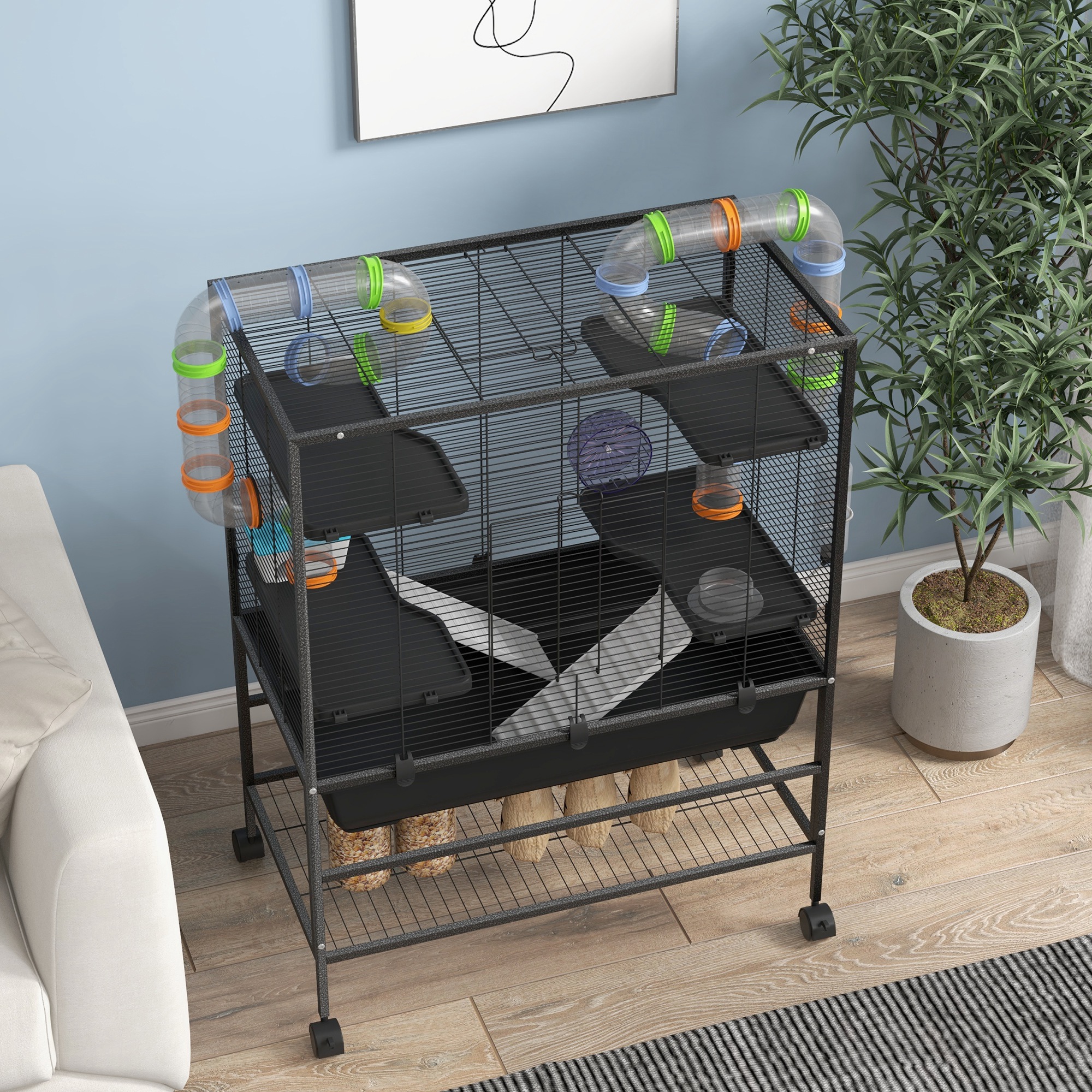 PawHut Small Animal Cage for Syrian Hamster, Dwarf Hamster Gerbil Cage ...