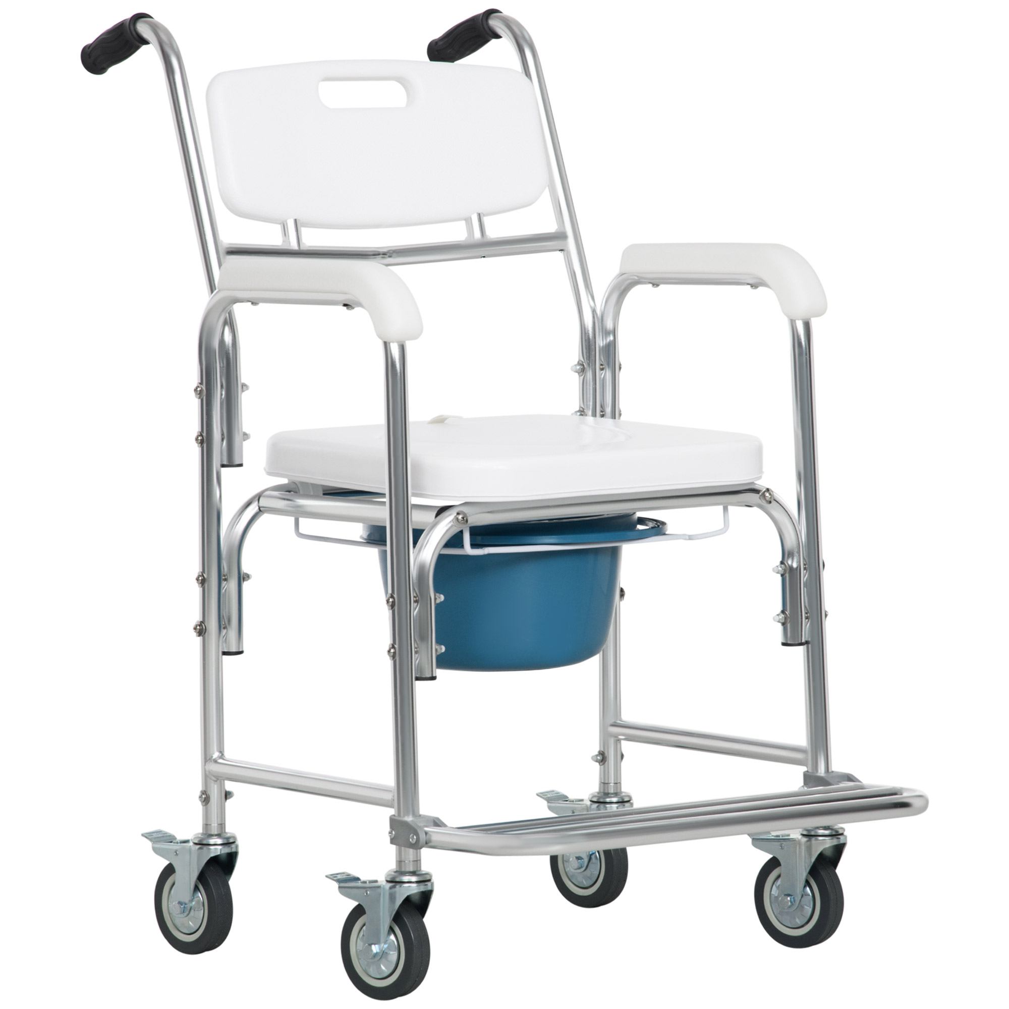 HOMCOM 3 in 1 Shower Commode Wheelchair, Transport Beside Commode Chair ...