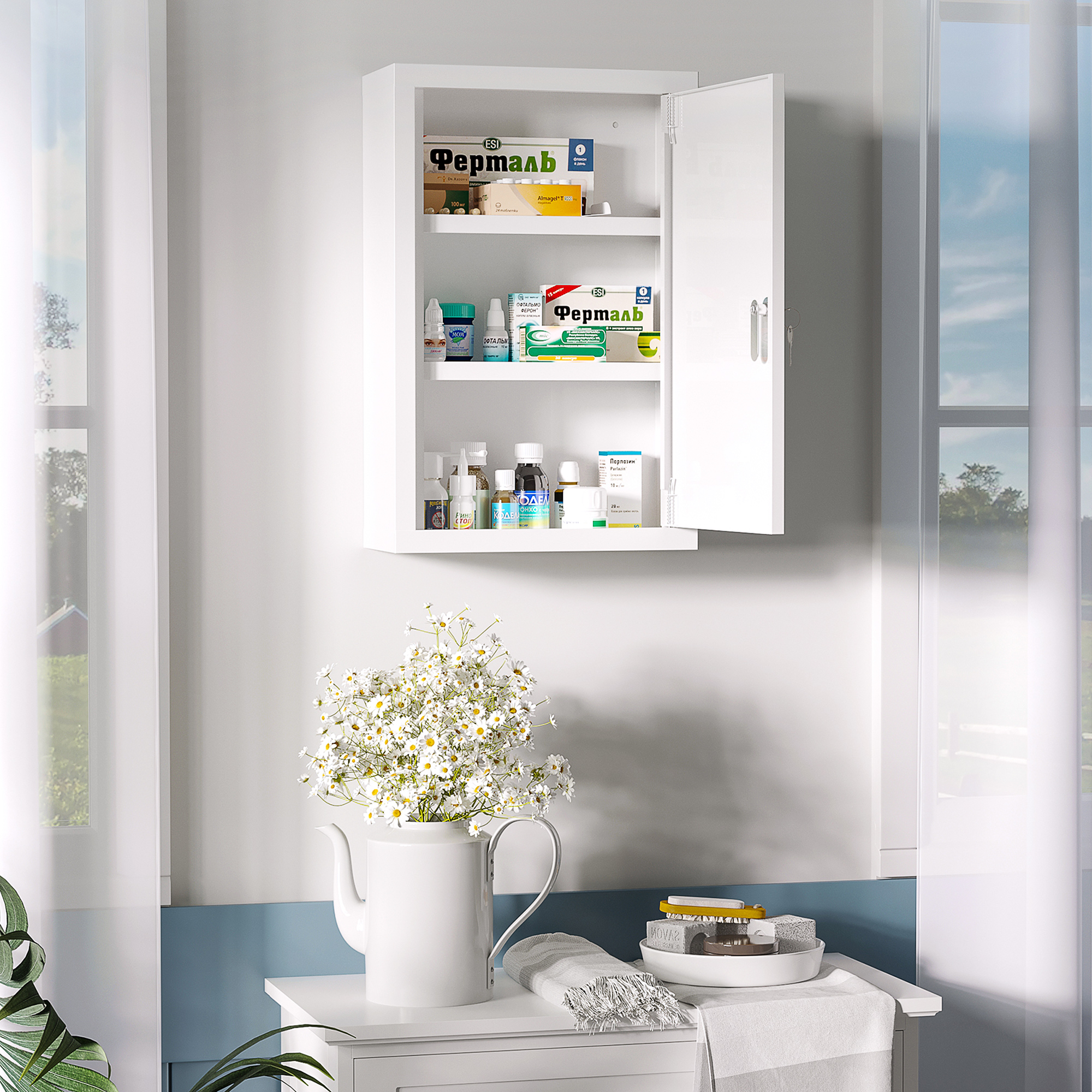kleankin 12" x 18" Lockable Medicine Cabinet, 3 Tier Steel Medical Wall ...