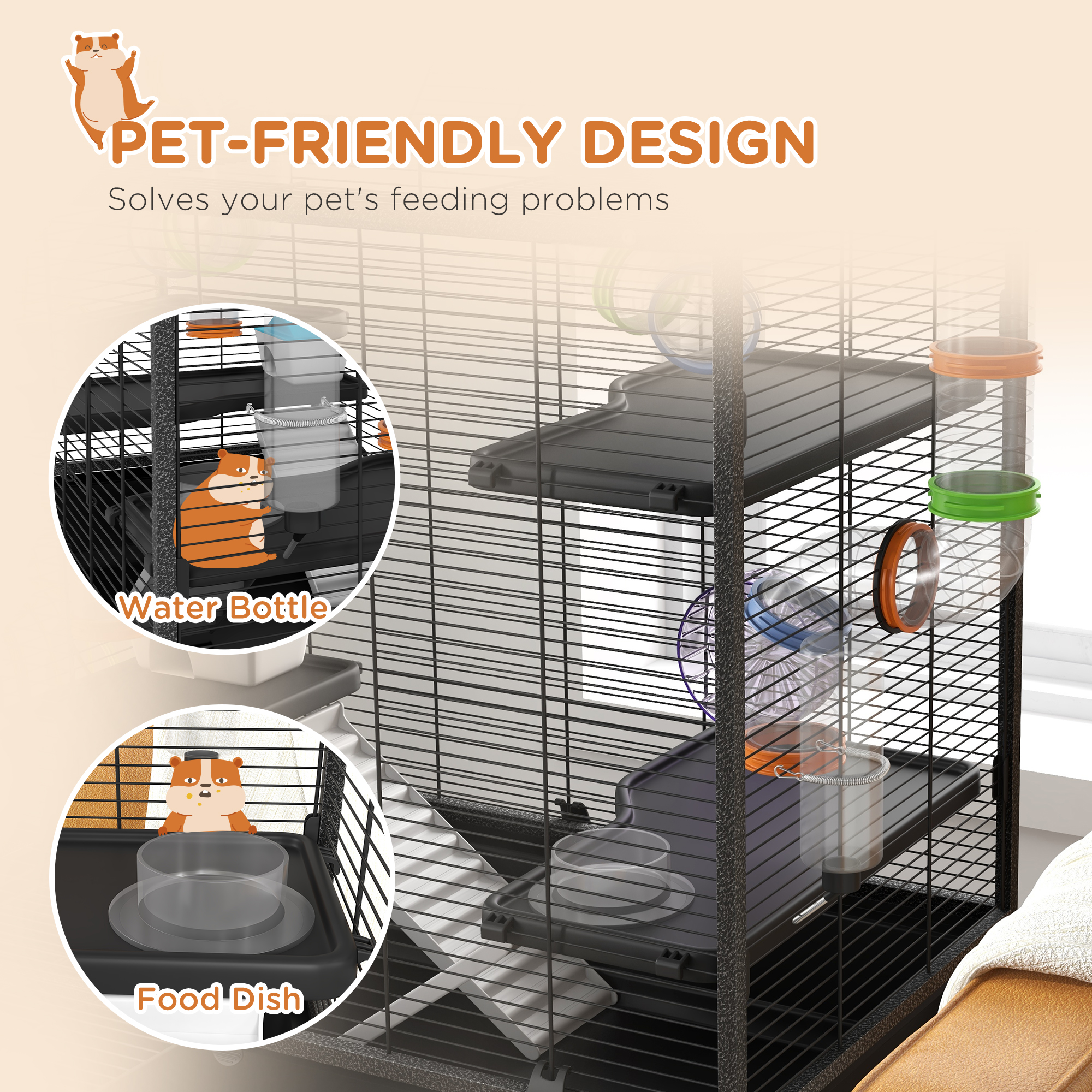 PawHut Small Animal Cage for Syrian Hamster, Dwarf Hamster Gerbil Cage ...