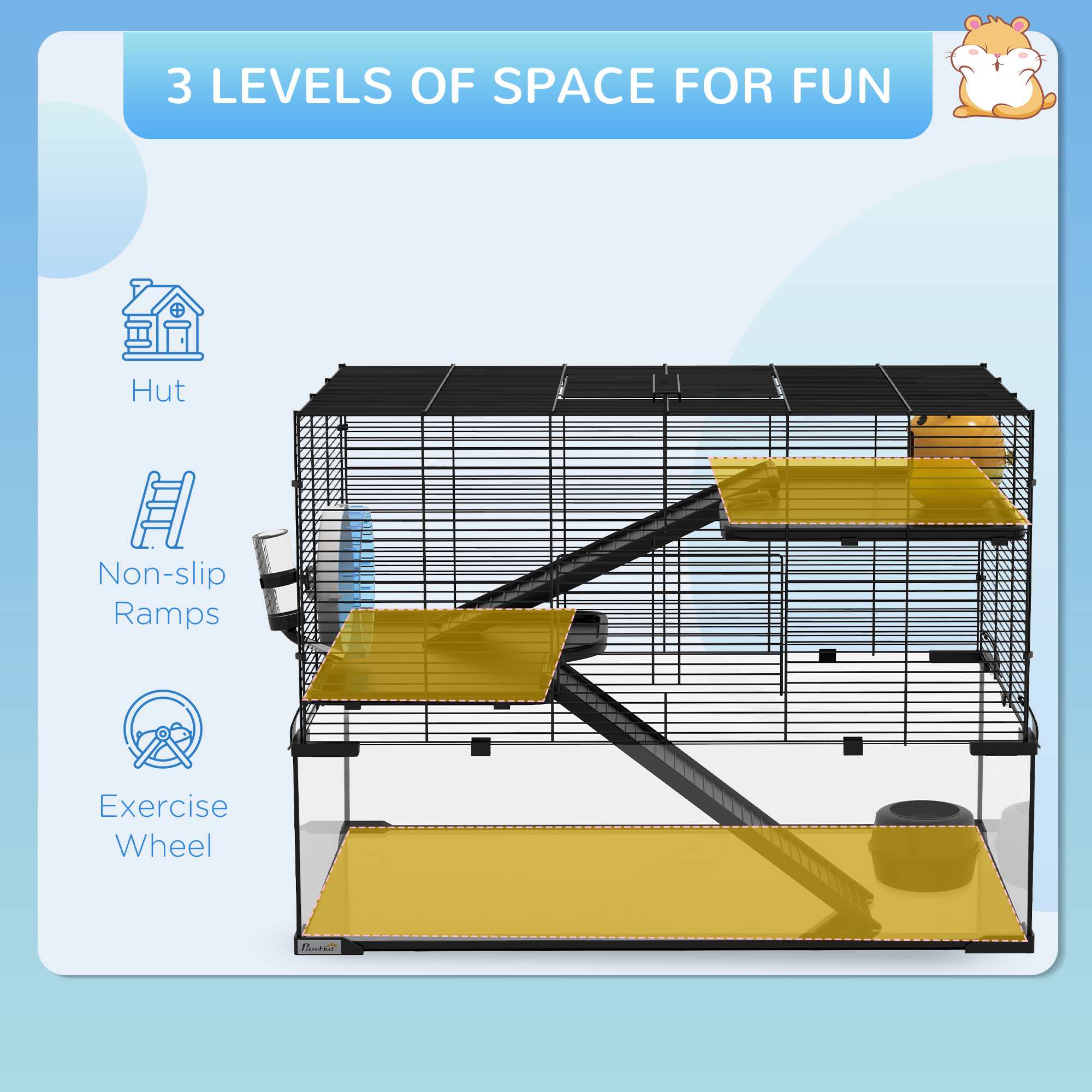 PawHut Hamster Cage, Gerbil Cage with Glass Basin for Small Hamsters ...