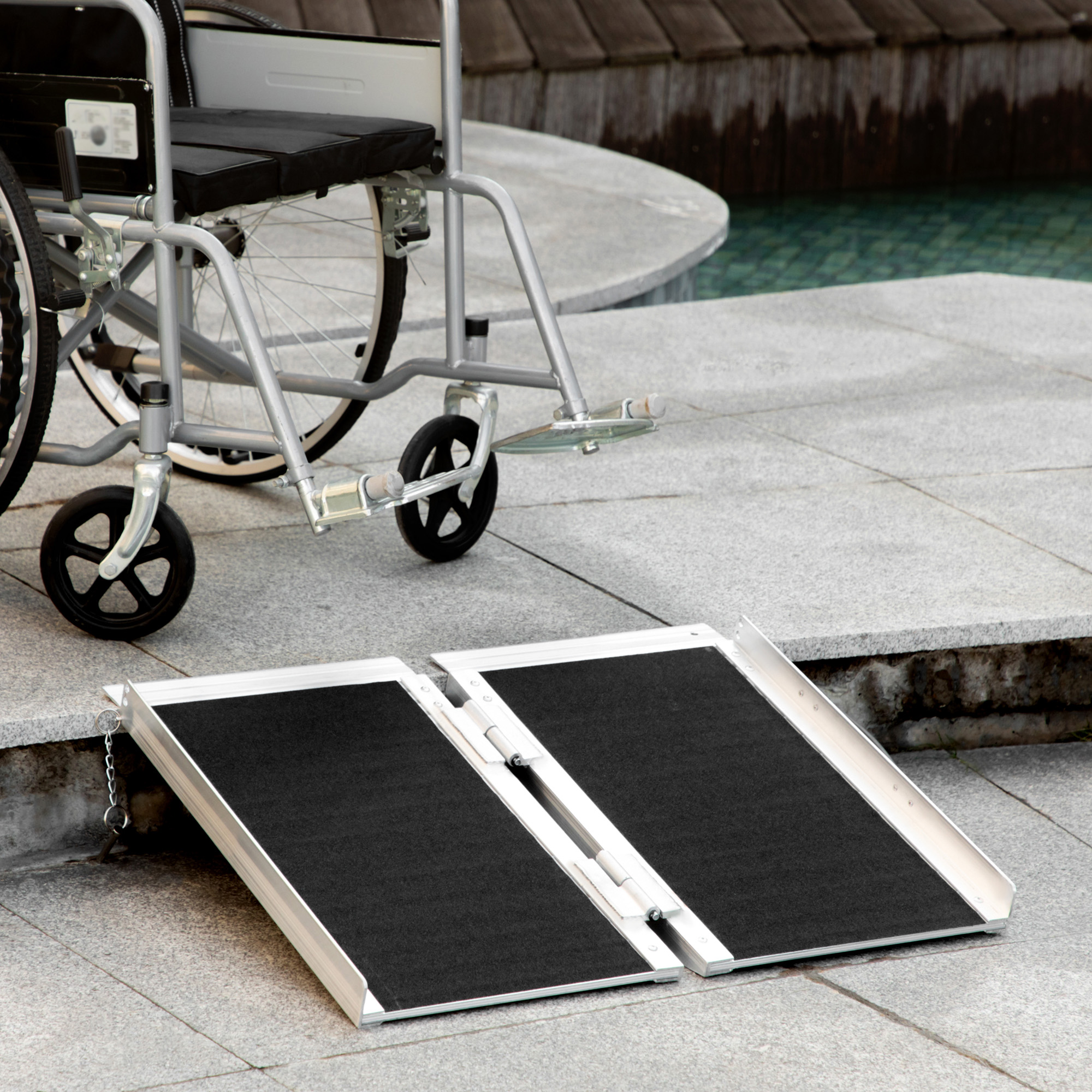 HOMCOM Textured Aluminum Folding Wheelchair Ramp, 2' Portable Threshold ...