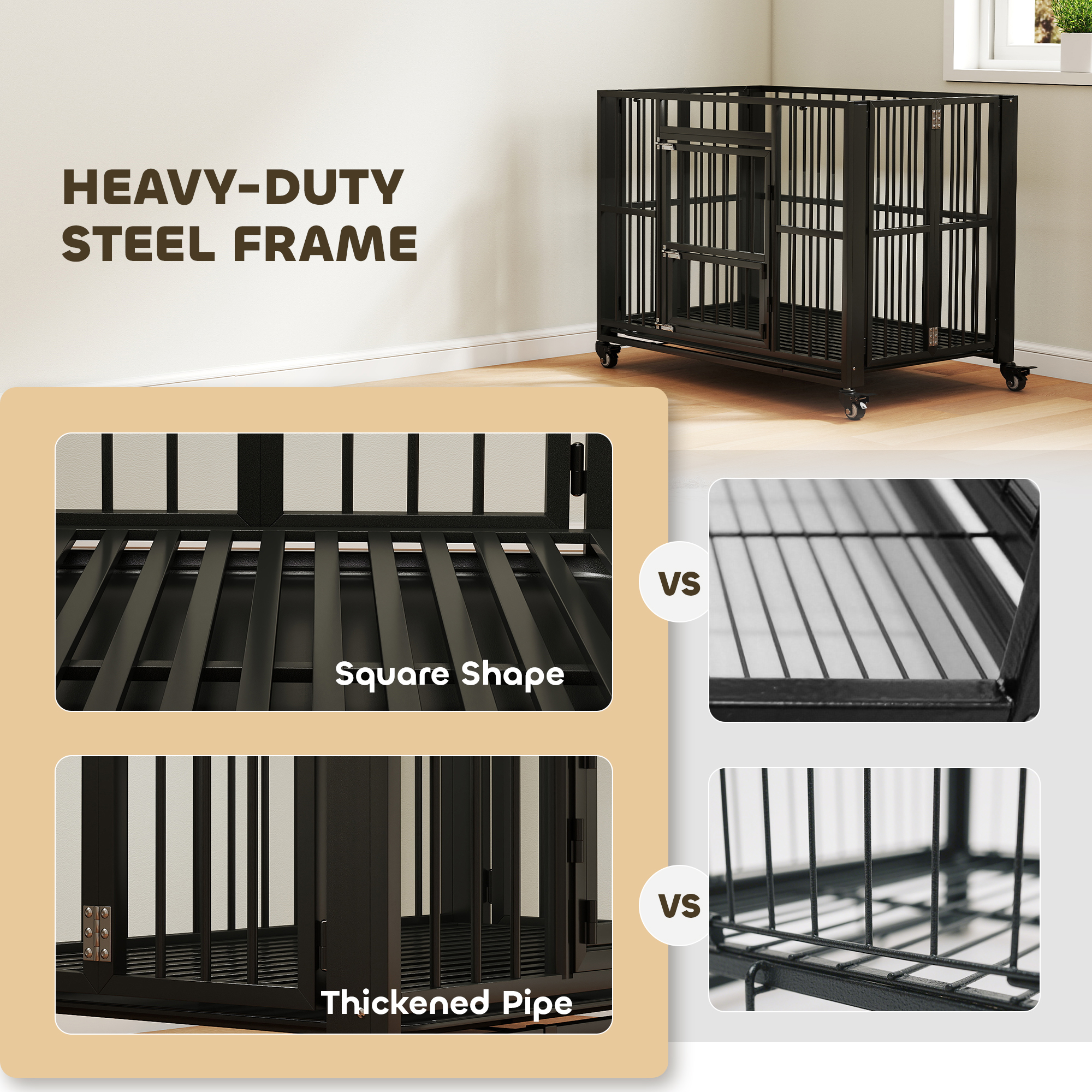 PawHut 43" Heavy Duty Dog Crate, Strong Steel Foldable Large Dog Crate ...