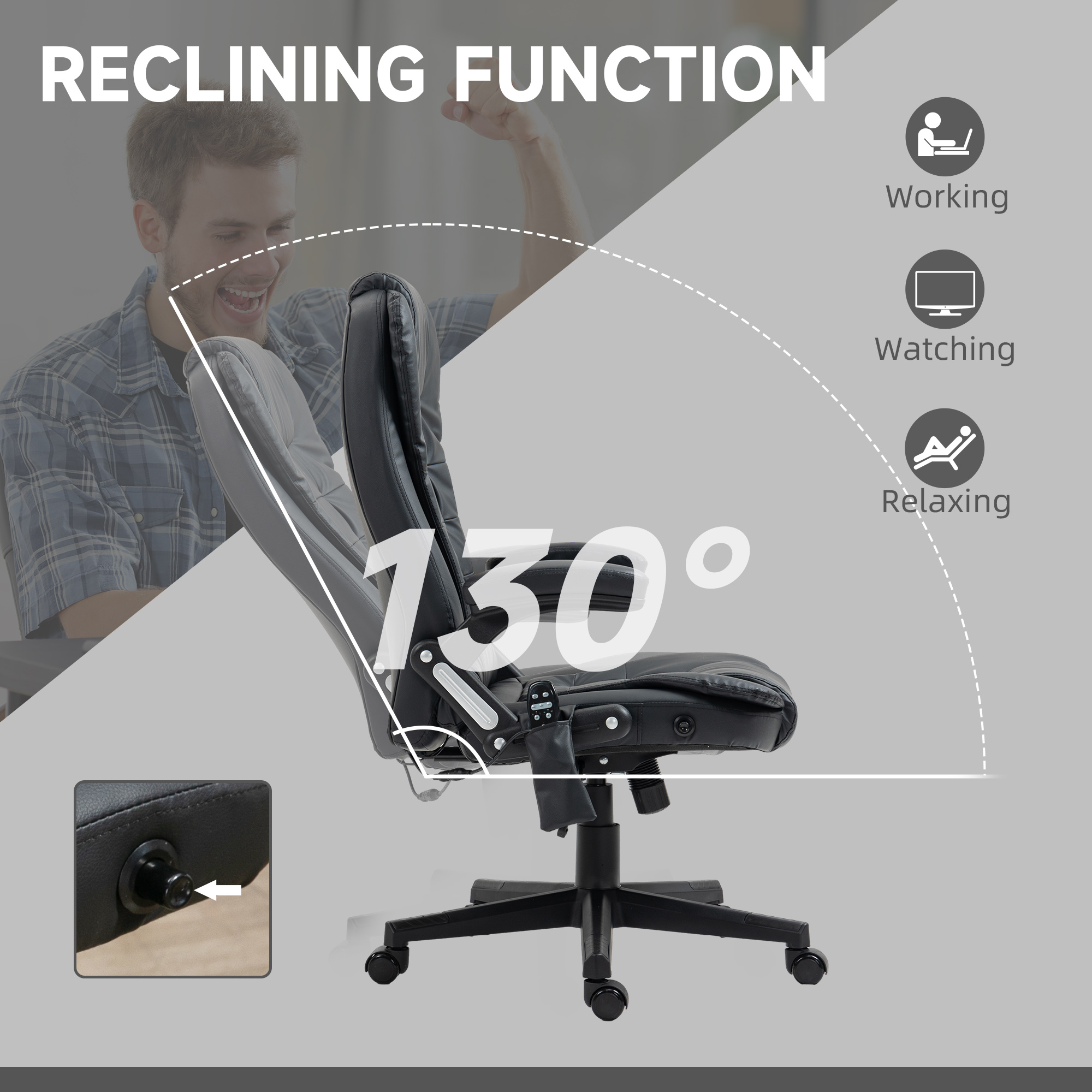 HOMCOM Massage Office Chair, Heated Reclining Computer Chair with 6 ...