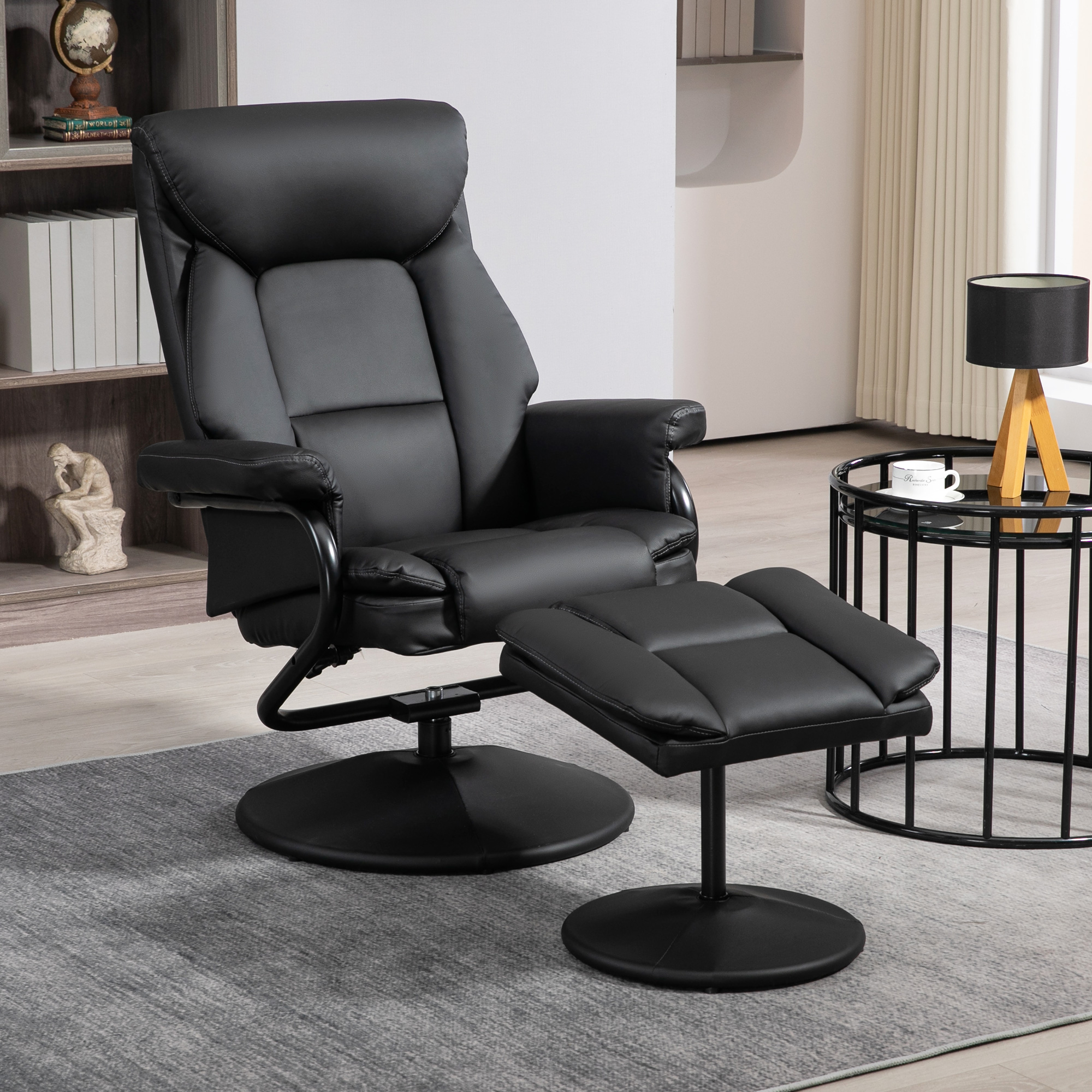 HOMCOM Recliner with Ottoman, Faux Leather Swivel Reclining Chair with ...