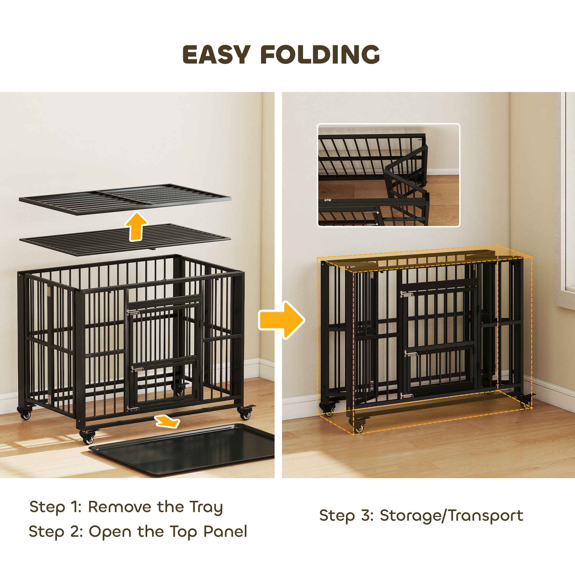 PawHut 43" Heavy Duty Dog Crate, Strong Steel Foldable Large Dog Crate ...