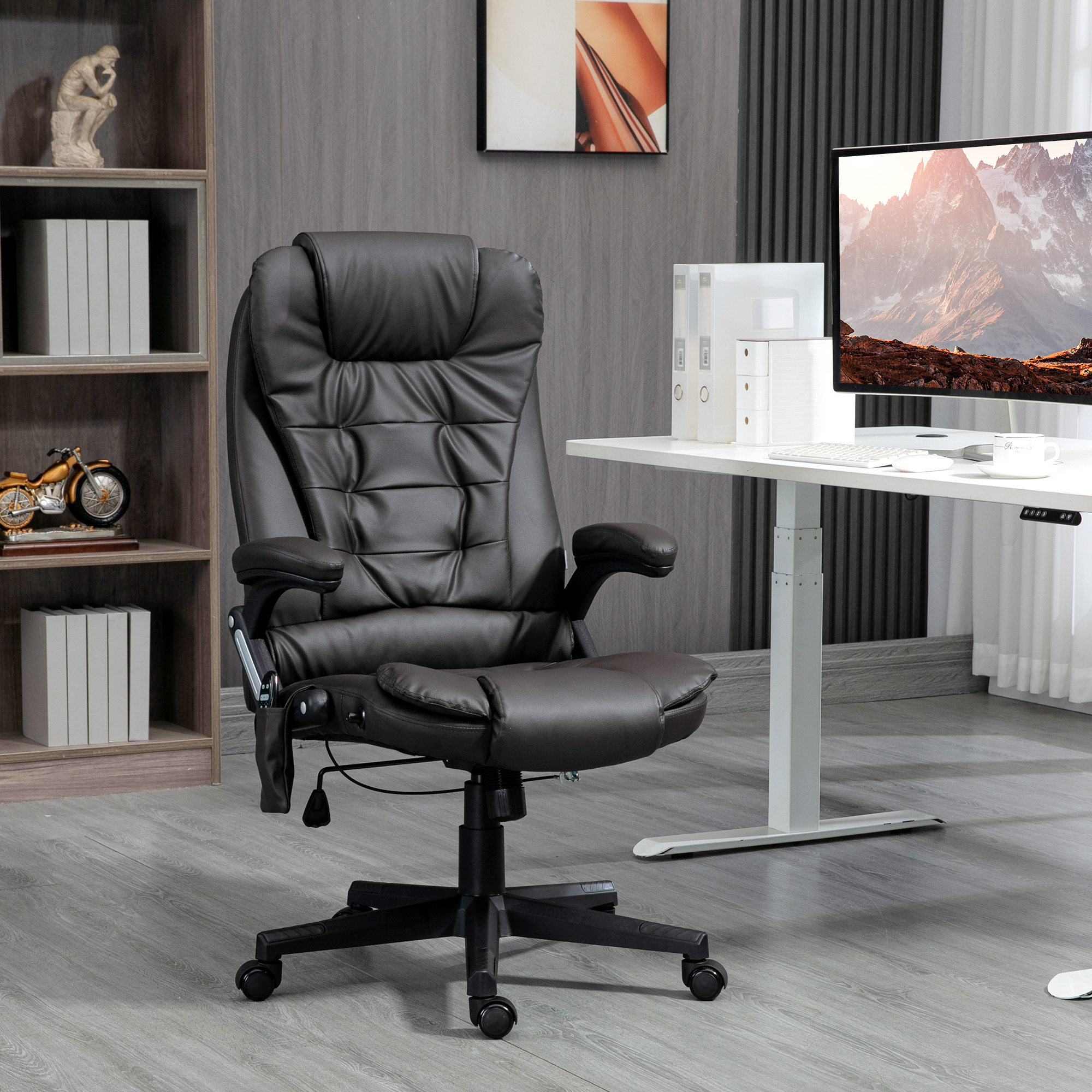 HOMCOM Massage Office Chair, Heated Reclining Computer Chair with 6 ...