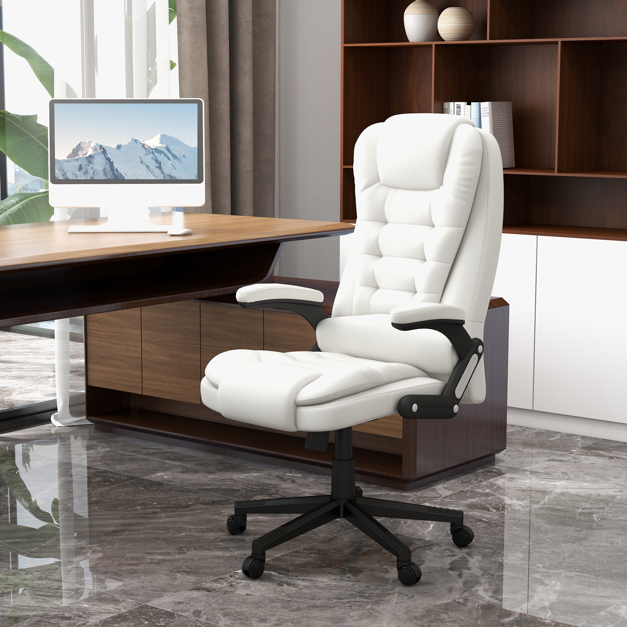 HOMCOM Massage Office Chair, Heated Reclining Computer Chair with 6 ...