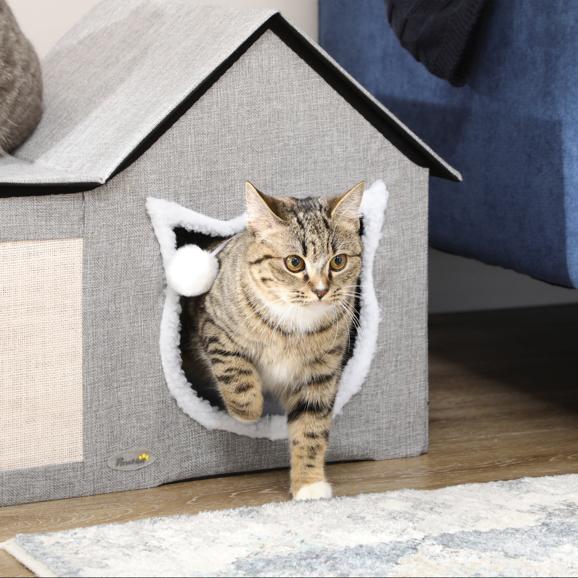 PawHut Large Cat Bed for Indoor, Cat House Hideaway with Soft Cushion ...