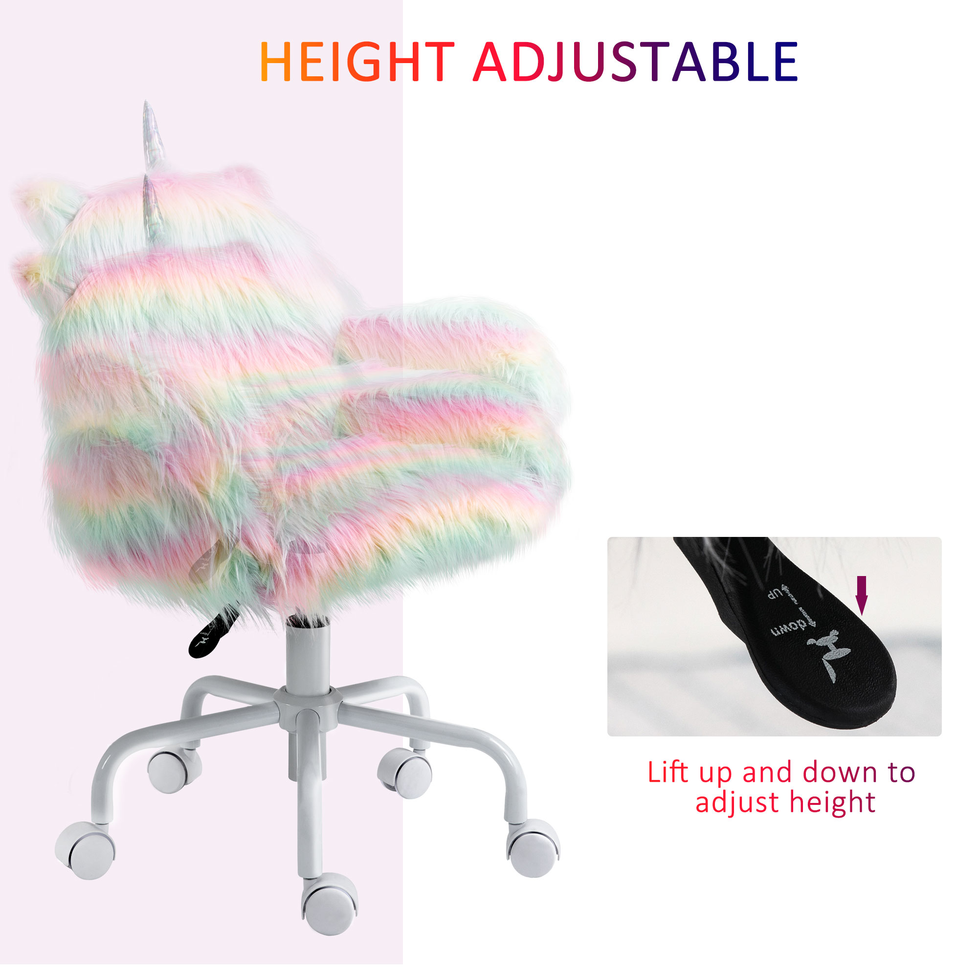 HOMCOM Computer Chair, Fluffy Unicorn Office Chair with Mid-Back ...