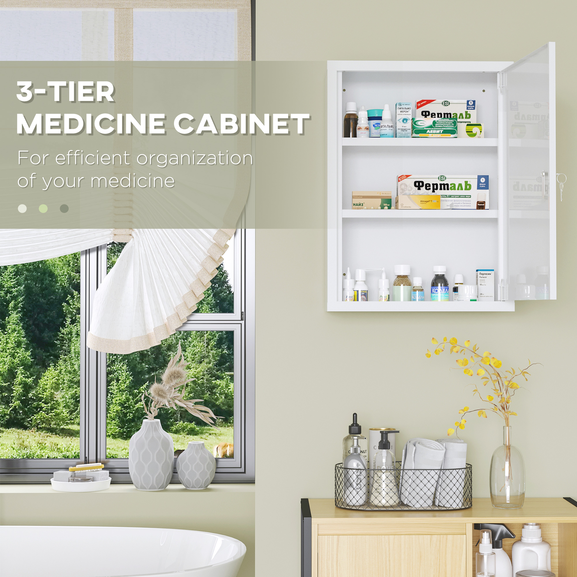 kleankin Lockable Medicine Cabinet, 3 Tier Steel Medical Wall Box with ...