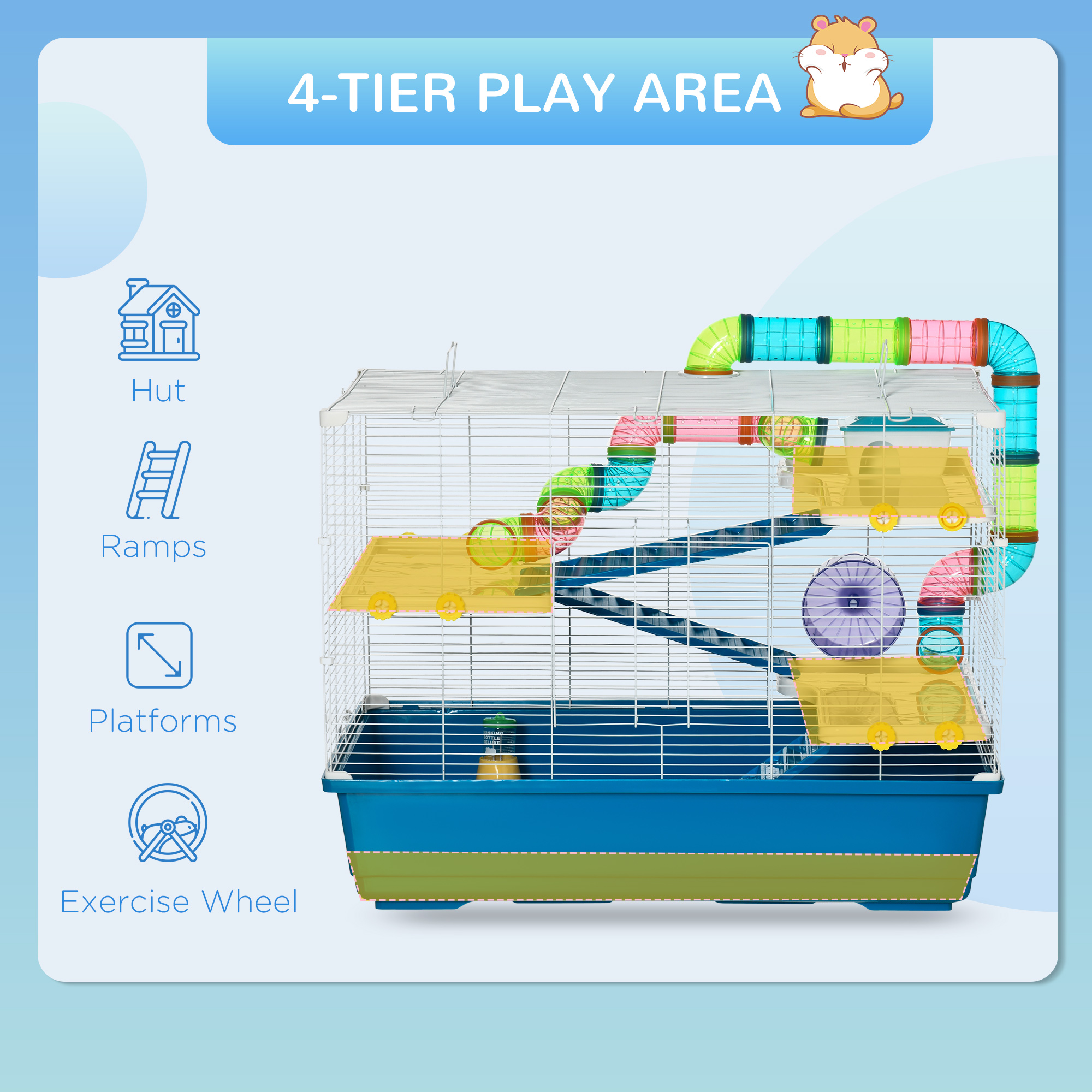 PawHut Extra Large 31" Hamster Cage with Tubes and Tunnels, 5-Tier ...