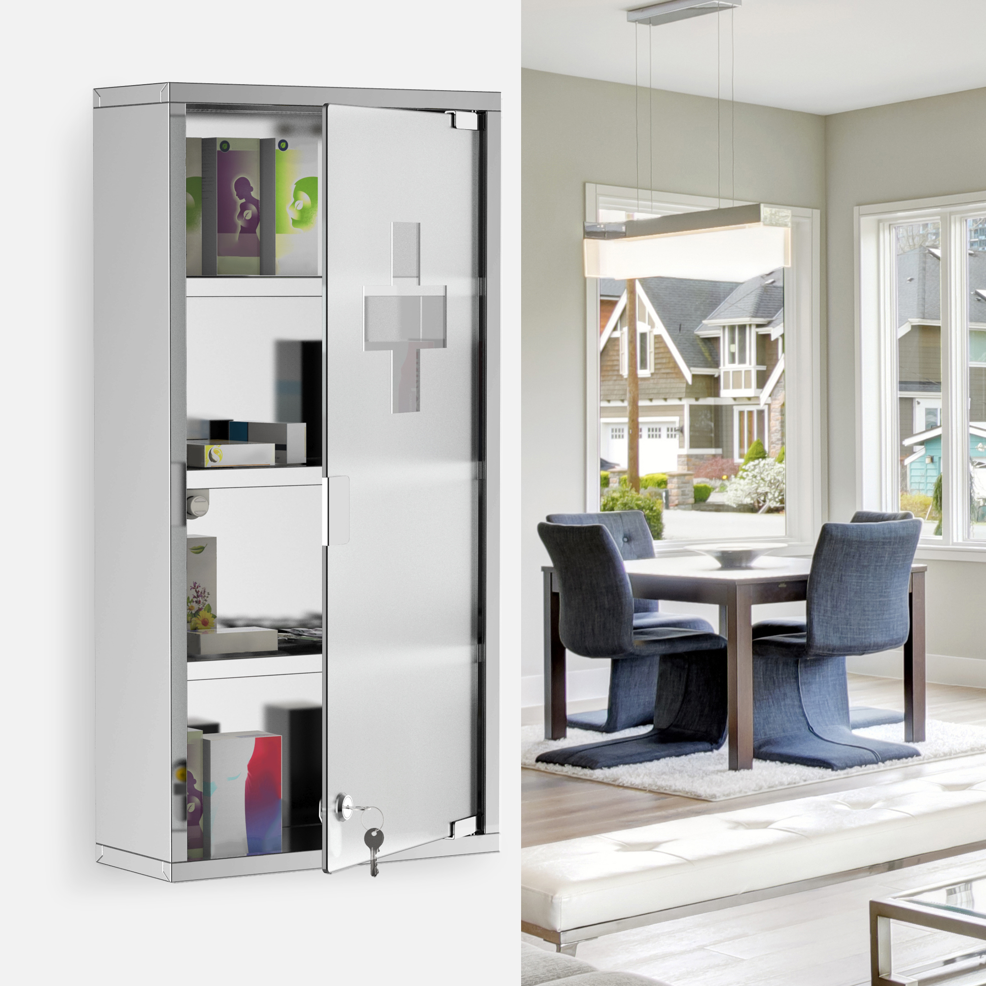 HOMCOM 12" x 24" Lockable Medicine Cabinet, 4 Tier Stainless Steel ...