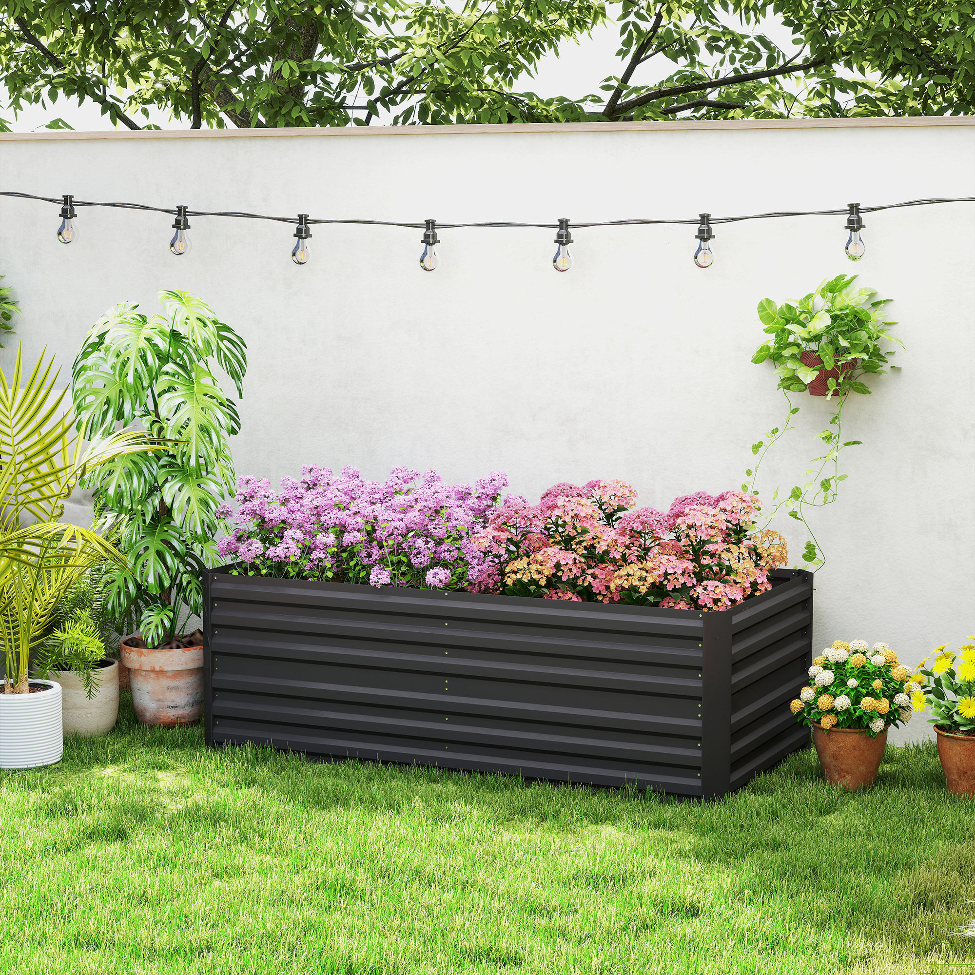 Outsunny Galvanized Raised Garden Bed, Steel Outdoor Planters with ...