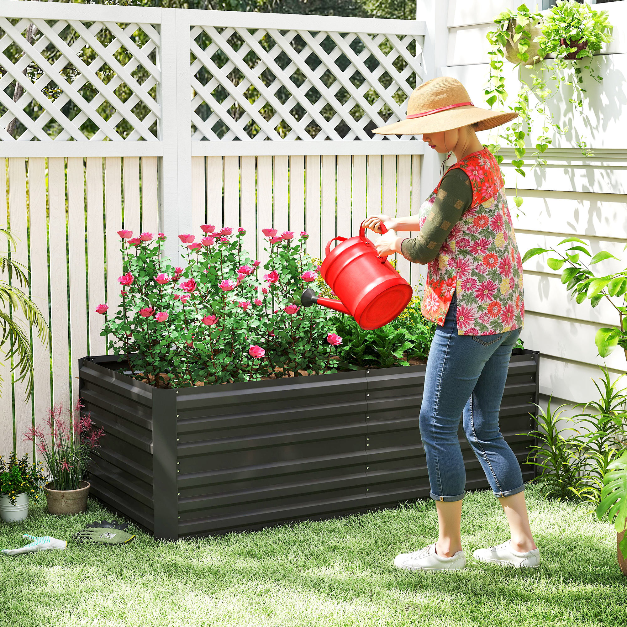Outsunny Galvanized Raised Garden Bed, Steel Outdoor Planters with ...