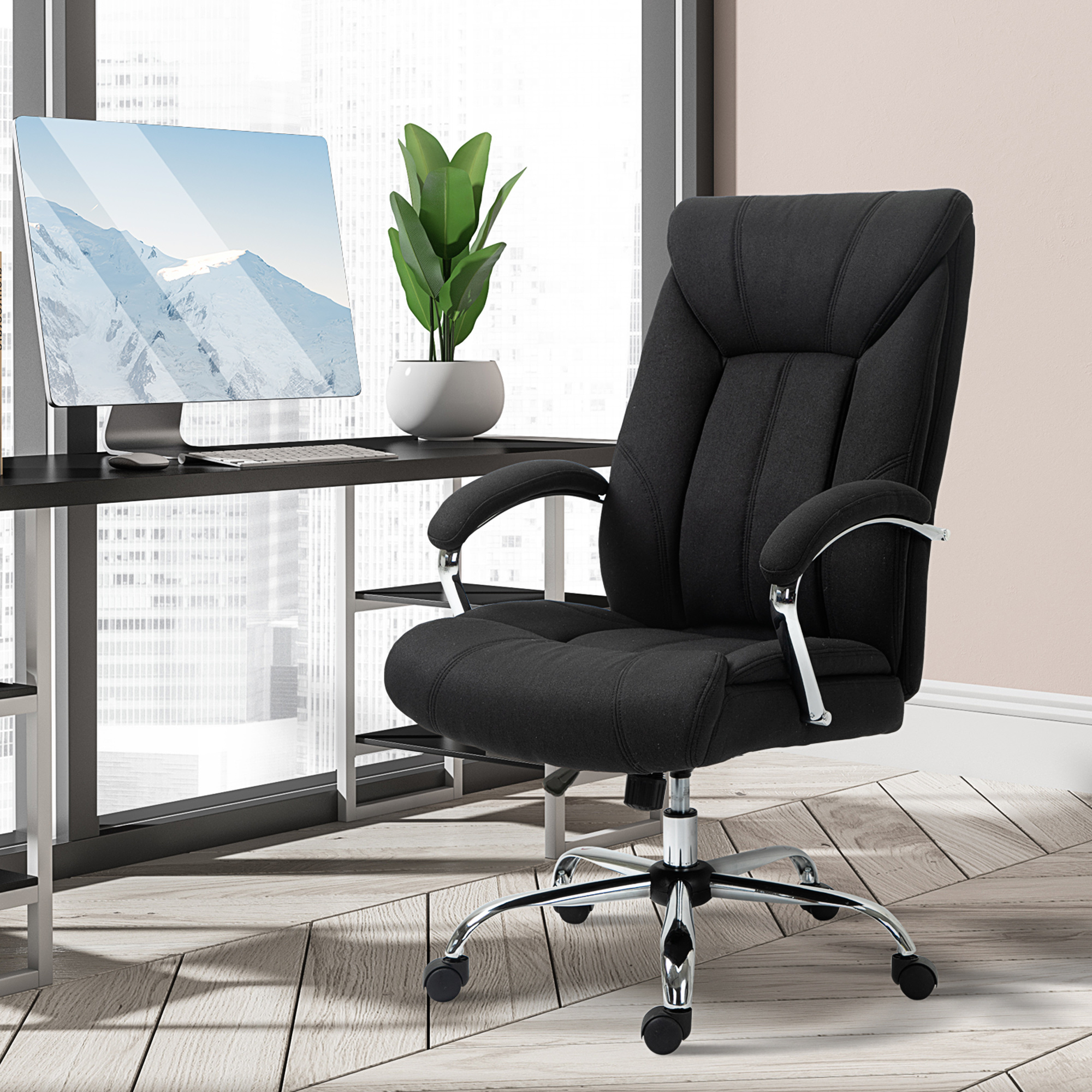 Vinsetto High Back Swivel Home Office Chair Task Ergonomic Linen Fabric ...
