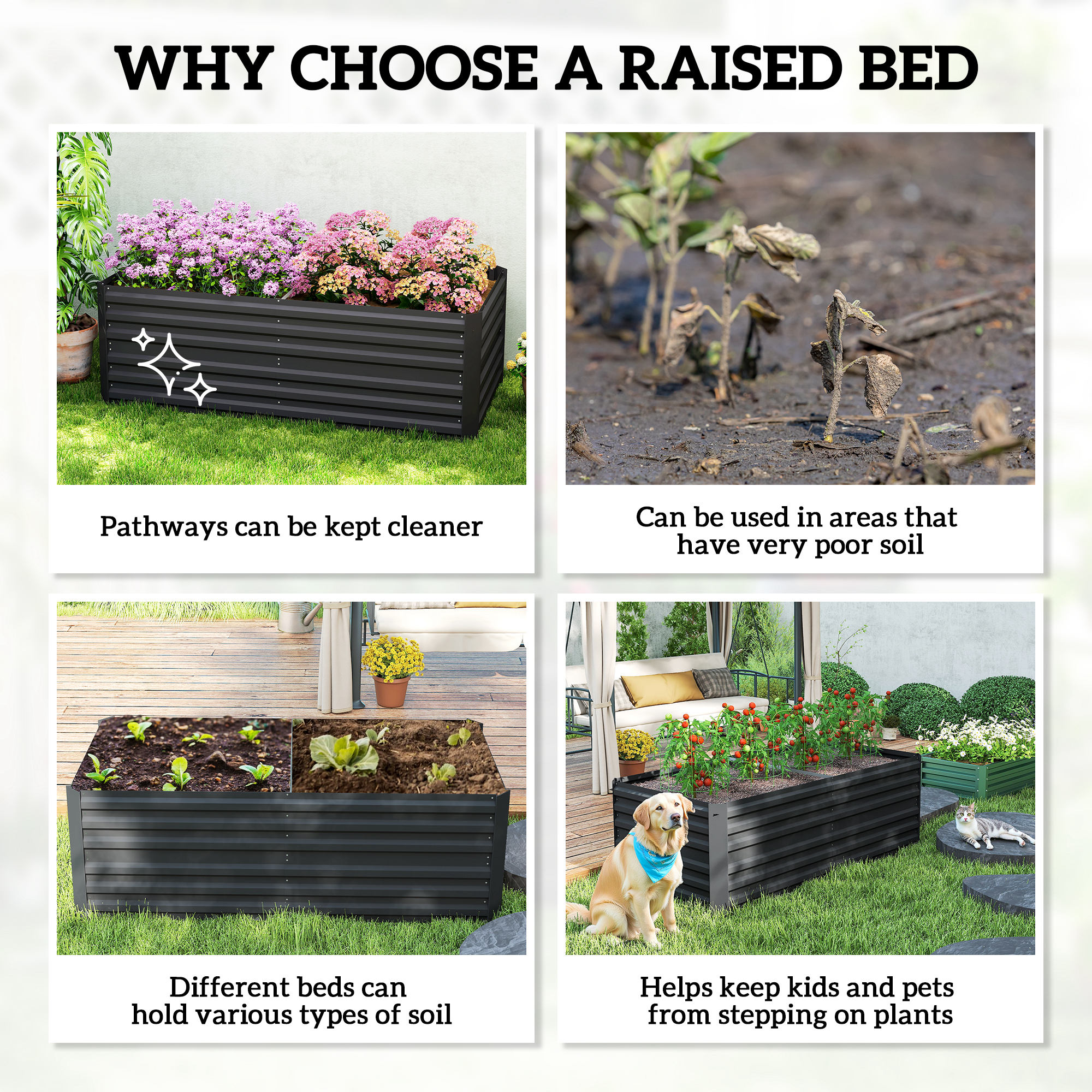 Outsunny Galvanized Raised Garden Bed, Steel Outdoor Planters with ...