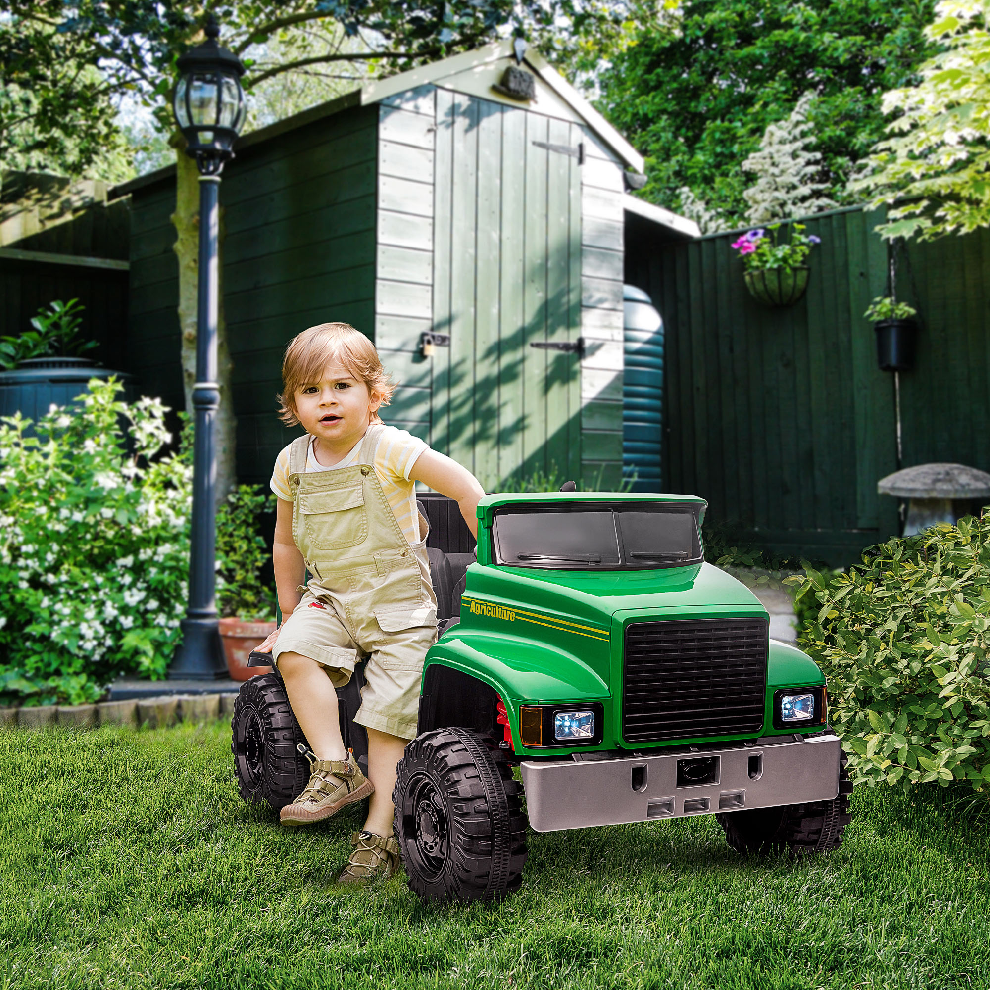 Aosom Two-Seater Kids' Tractor with Detachable Bucket, 12V Battery ...