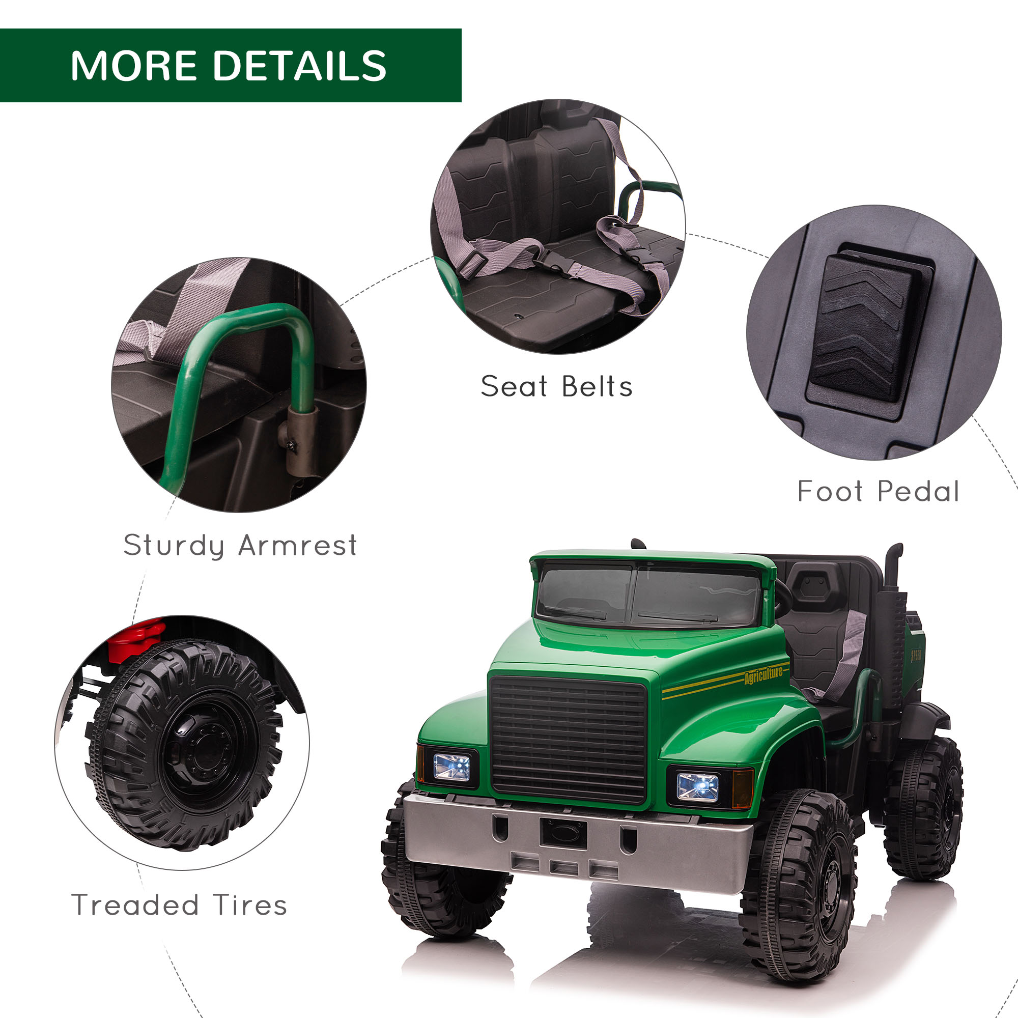 Aosom Two-Seater Kids' Tractor with Detachable Bucket, 12V Battery ...