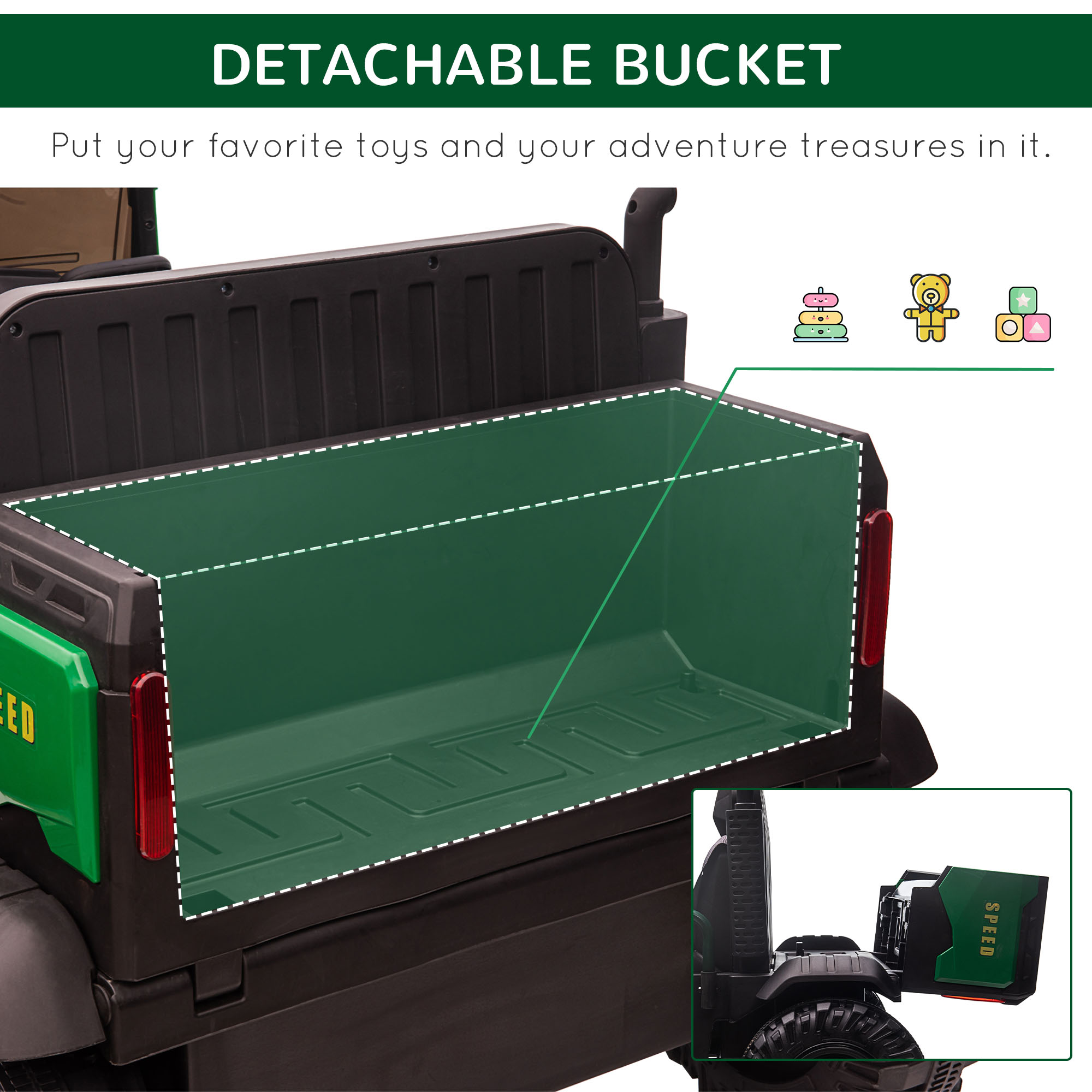 Aosom Two-Seater Kids' Tractor with Detachable Bucket, 12V Battery ...