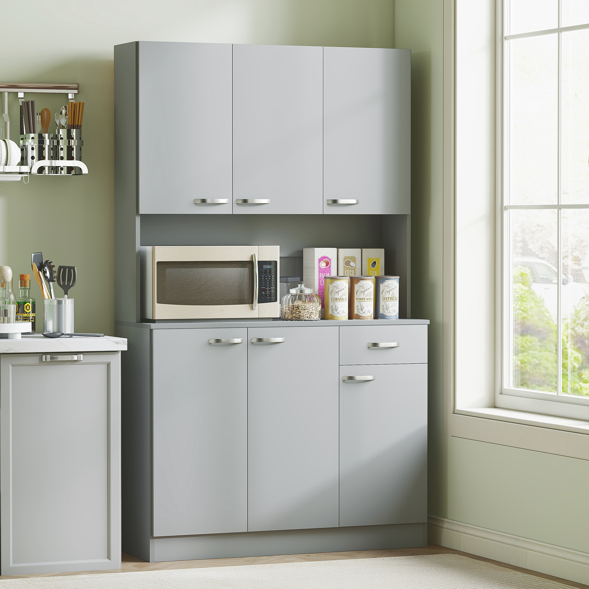 HOMCOM 71" Freestanding Buffet with Hutch, Kitchen Storage Cabinets ...