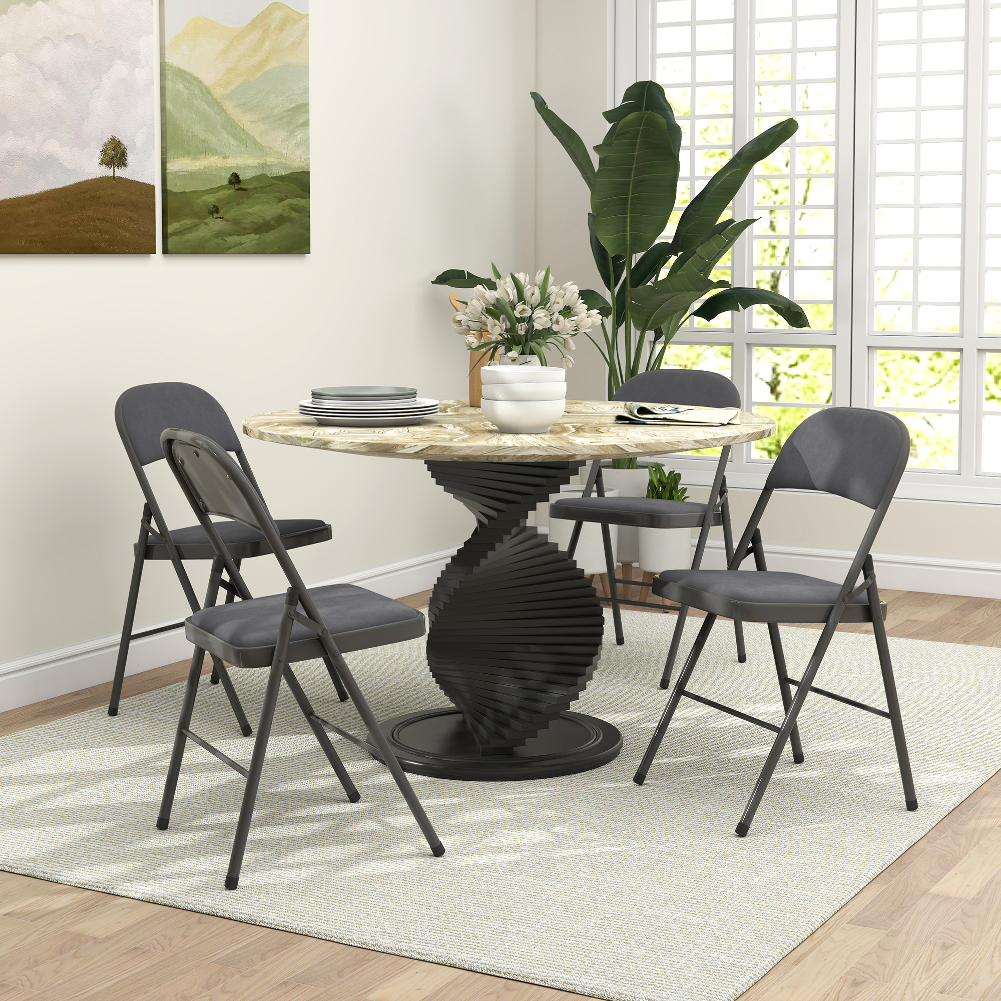 HOMCOM 4 Pack Folding Chairs with Padded Seats, Velvet Portable Party ...