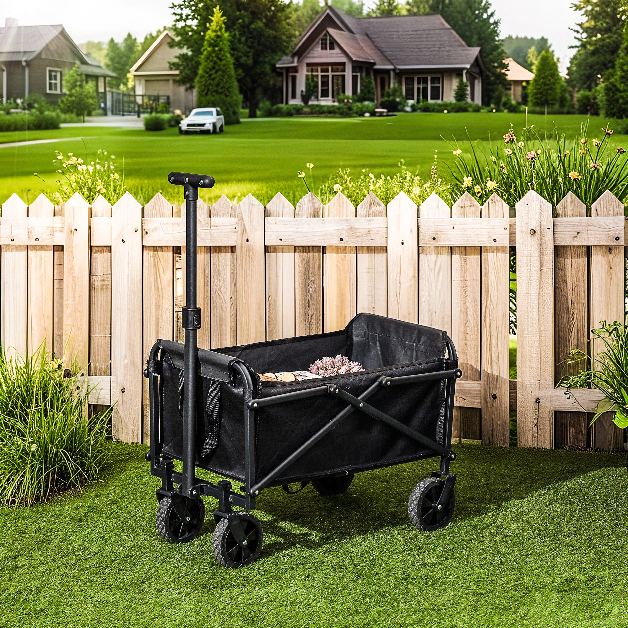 Outsunny Small Collapsible Folding Garden Cart, Heavy Duty Lawn Wagon ...
