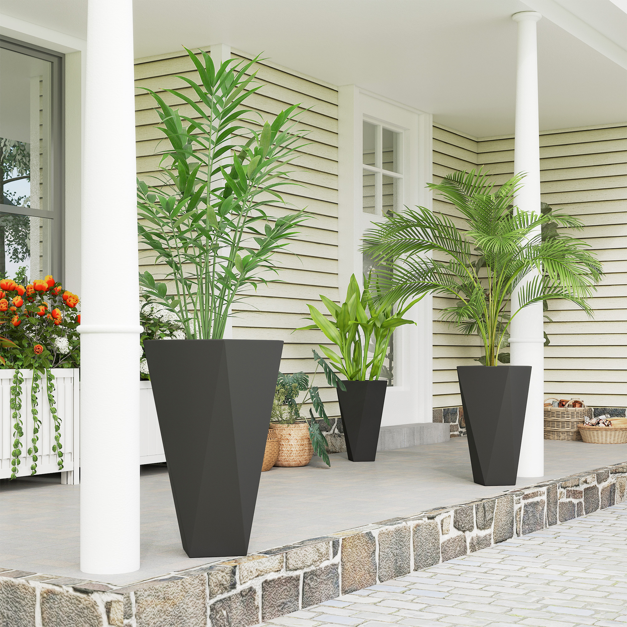 Outsunny Modern Tall Planters Set of 3 MgO Stackable Flower Pots ...