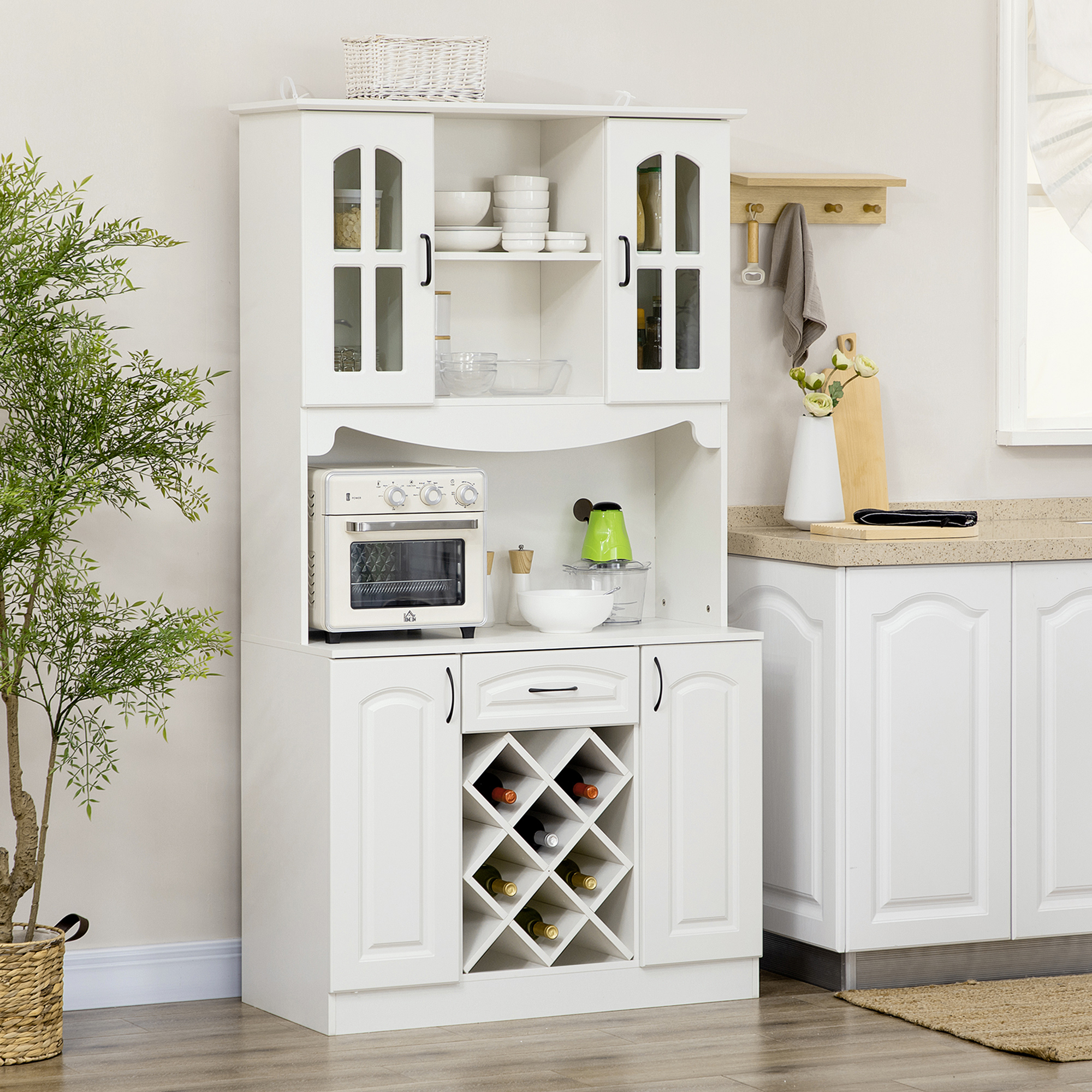 HOMCOM Kitchen Pantry Cabinet, with Hutch, Utility Drawer, 4 Door ...