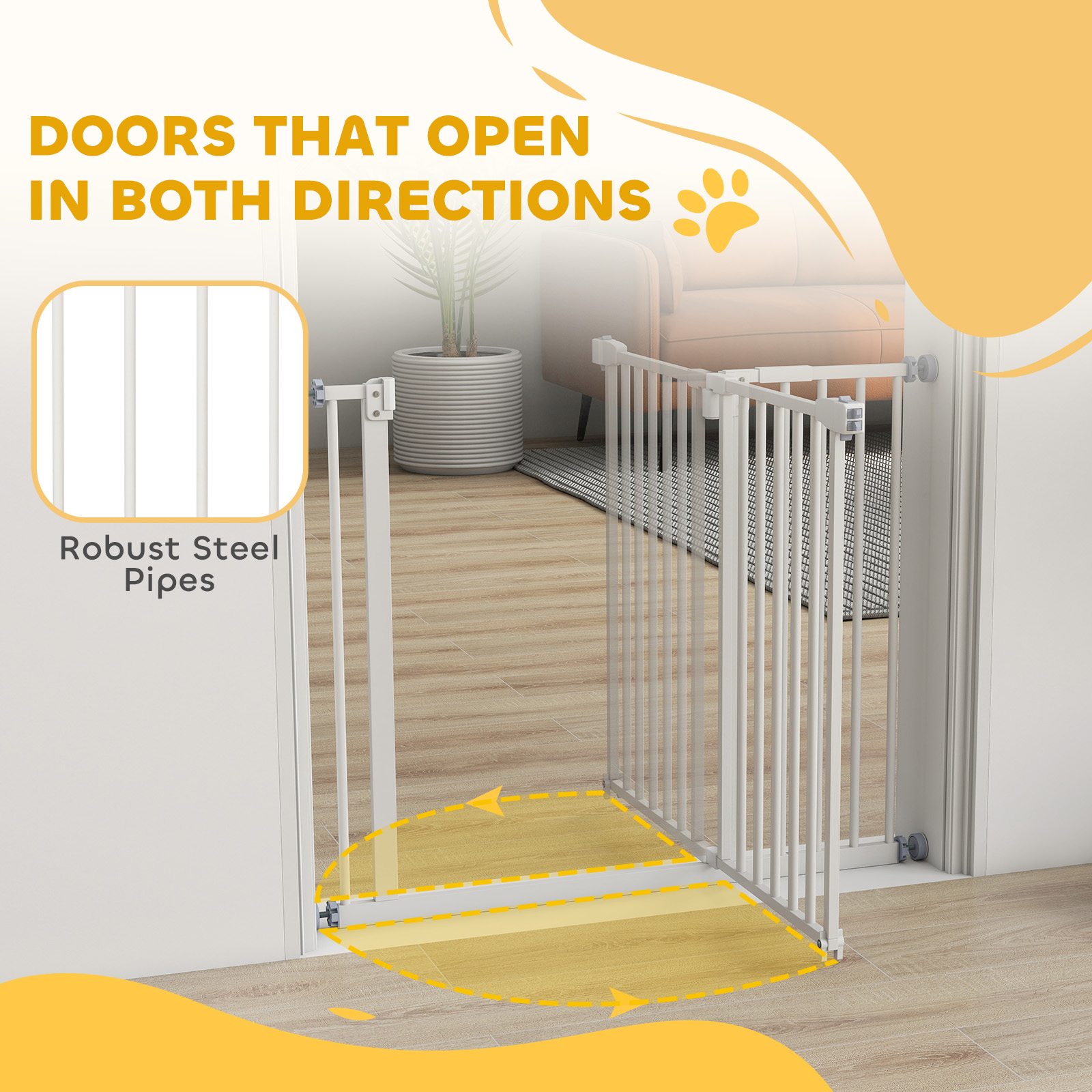 PawHut Dog Safety Gate Walk Through Pet Gates Pressure Fit, Auto Close ...