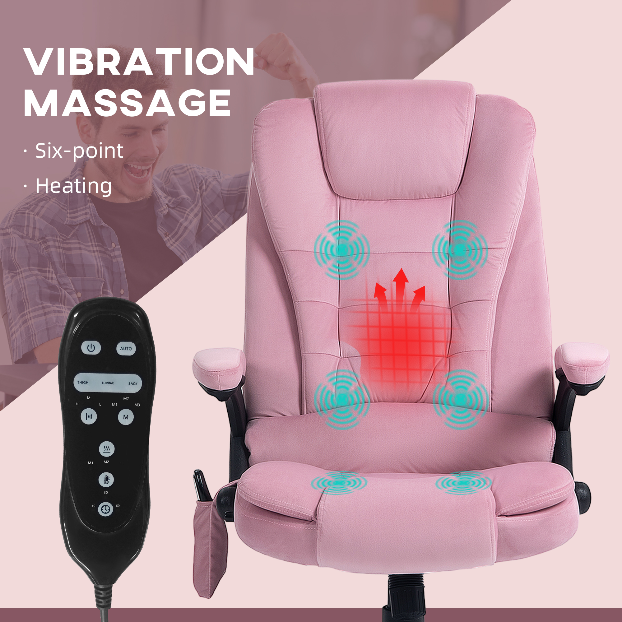 HOMCOM 6 Point Vibrating Massage Office Chair with Heat, Velvet High ...