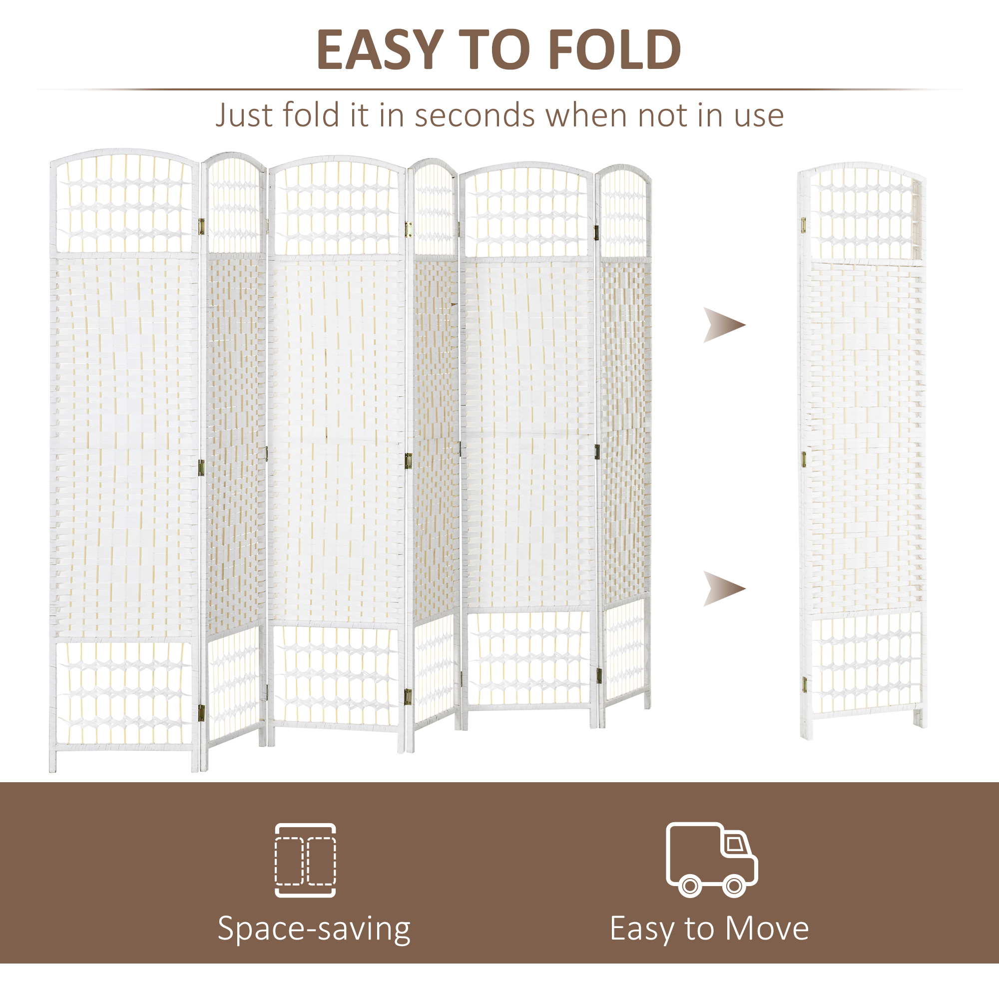HOMCOM 6 Panel Folding Room Divider Portable Privacy Screen Wave Fiber ...