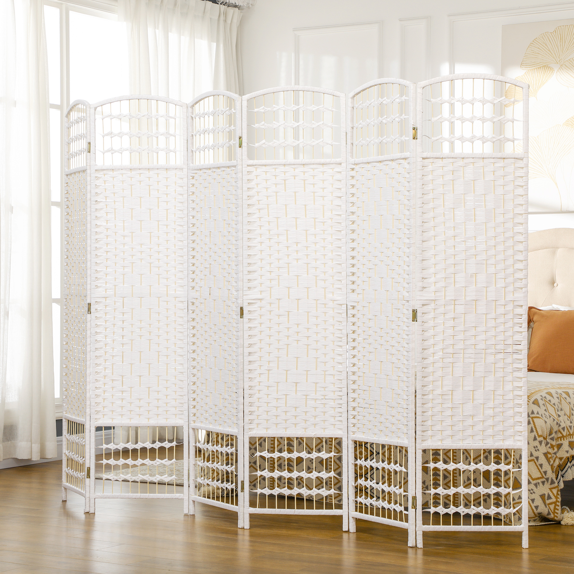 HOMCOM 6 Panel Folding Room Divider Portable Privacy Screen Wave Fiber ...