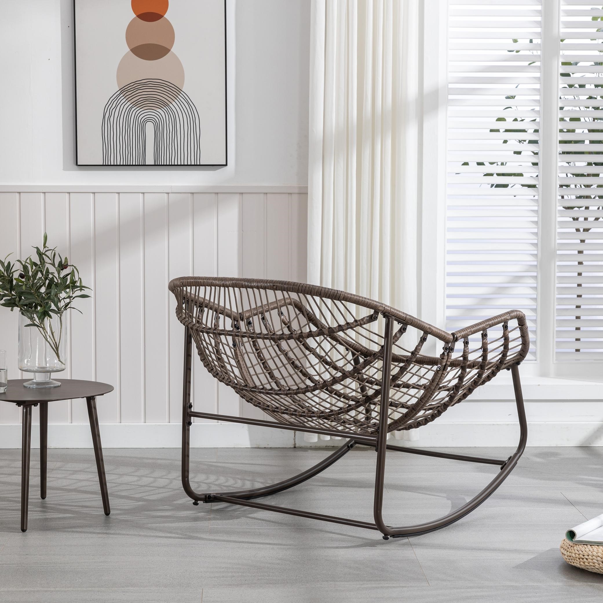 Outdoor Rattan Rocking Chair with Padded Cushion, Orange | Aosom.com