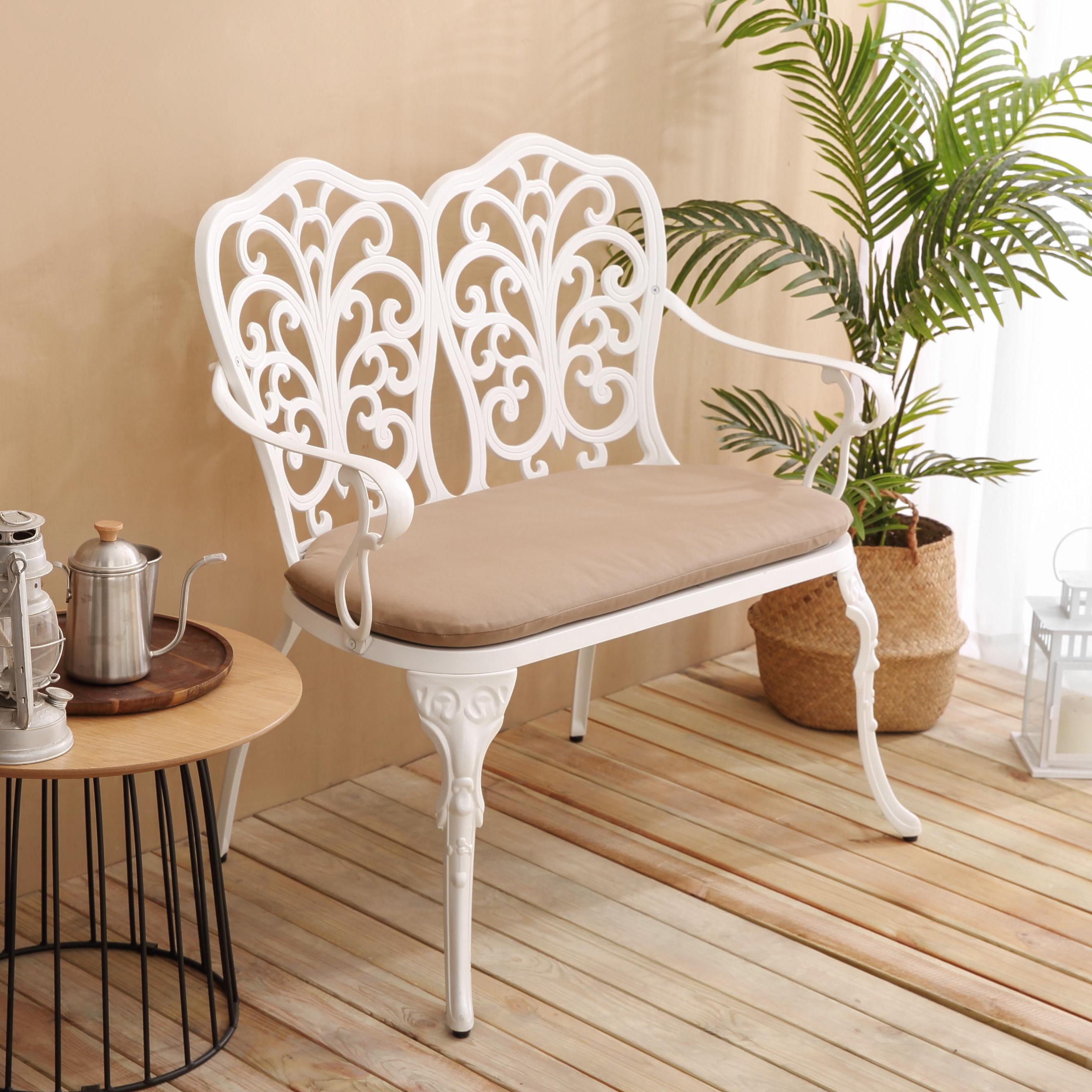 Patio Garden Bench with Floral Rose Design, White | Aosom.com