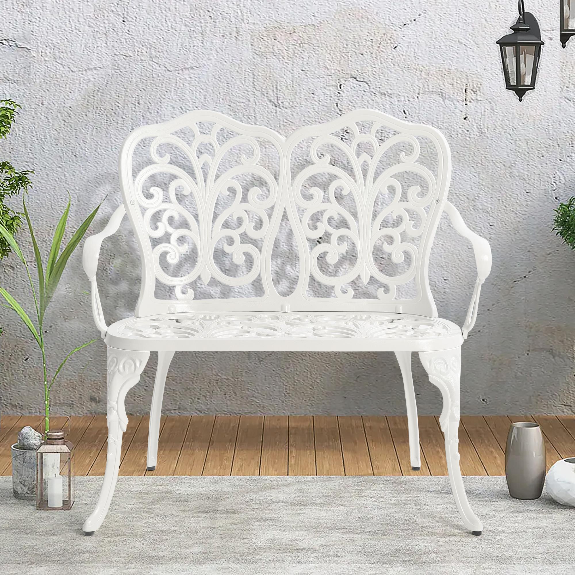 Waterproof and Rust-Proof Patio Garden Bench with Floral Rose Design ...