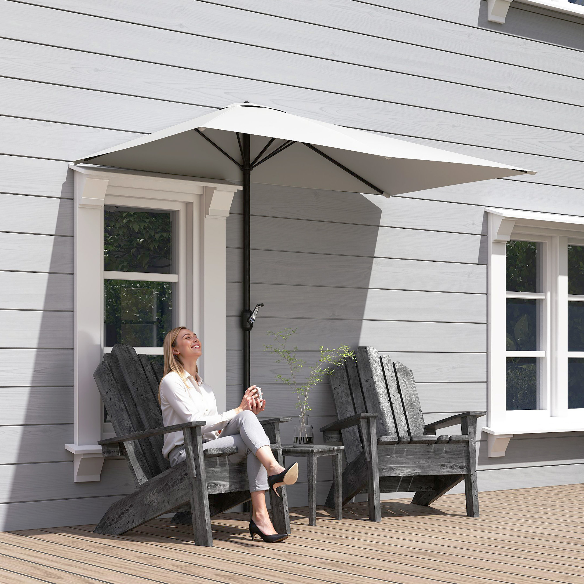 Outsunny 8ft Half Umbrella Outdoor Balcony Parasol Patio Garden Outdoor ...