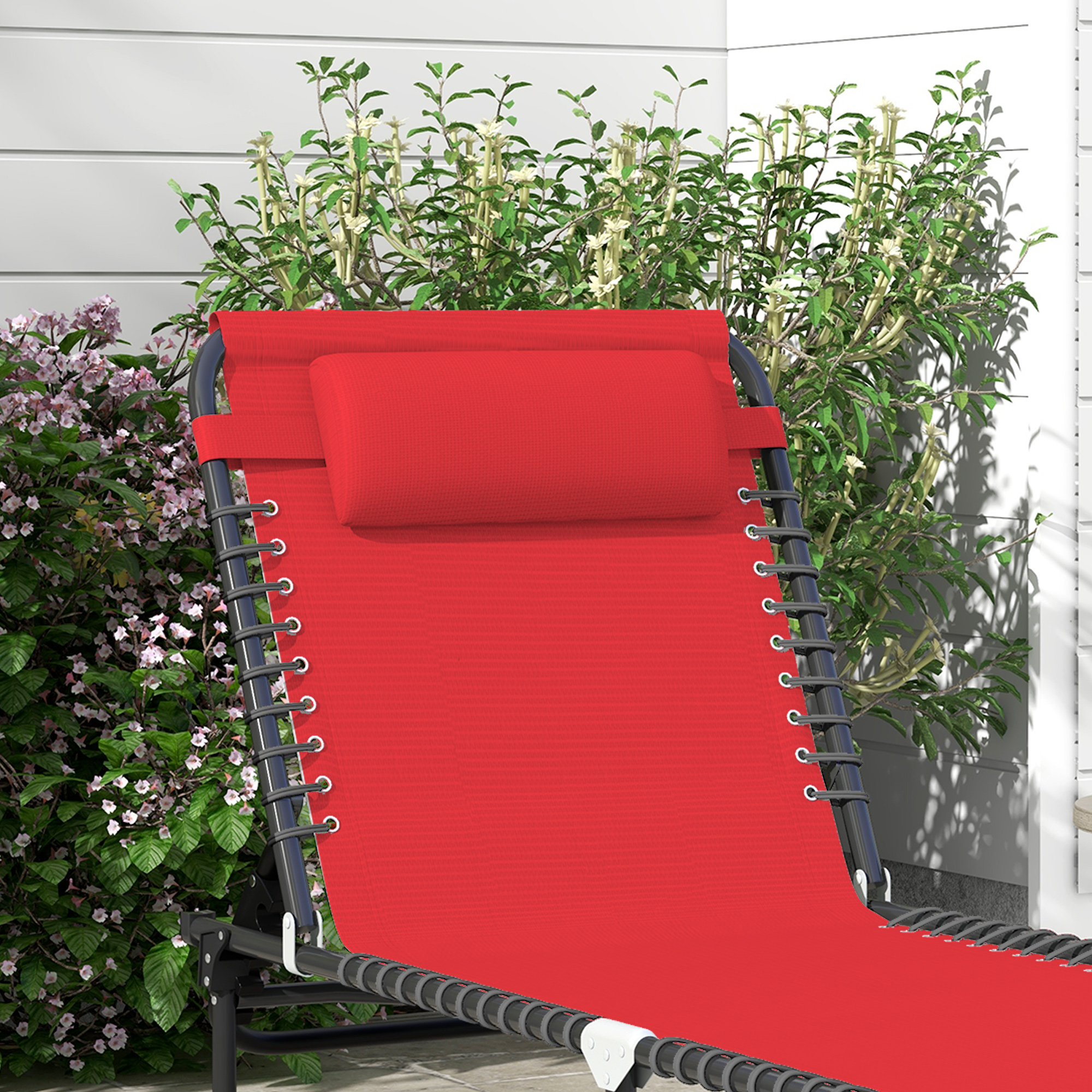 Outsunny 4-Position Reclining Beach Chair Chaise Lounge Folding Chair ...